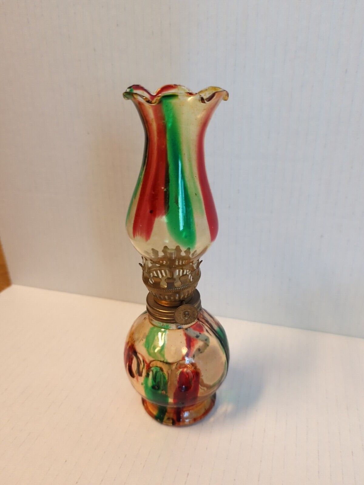 Mini Kerosene Oil Lamp Rainbow Swirl Drip Draped Art Glass Hong Kong ...