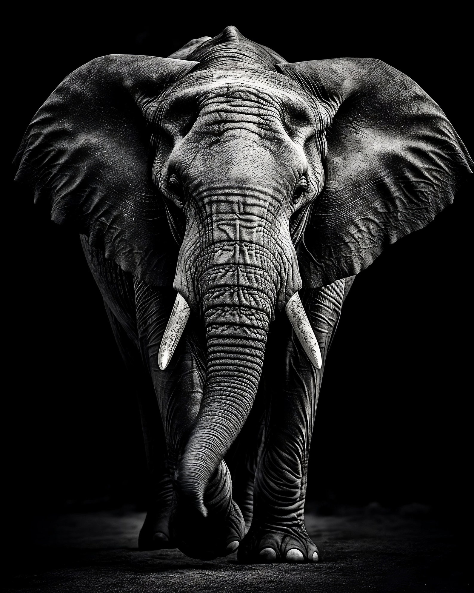 Elephant Frontal Black and White, Big 5, Africa, Digital Canvas ...