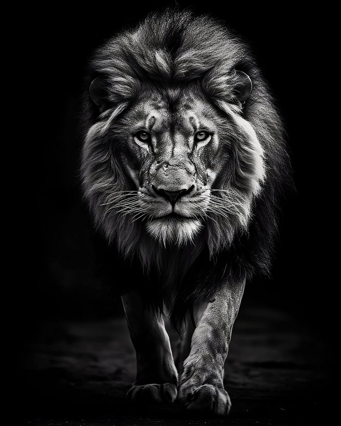 Lion Frontal Black and White, Big 5, Africa, Digital Canvas, Digital ...