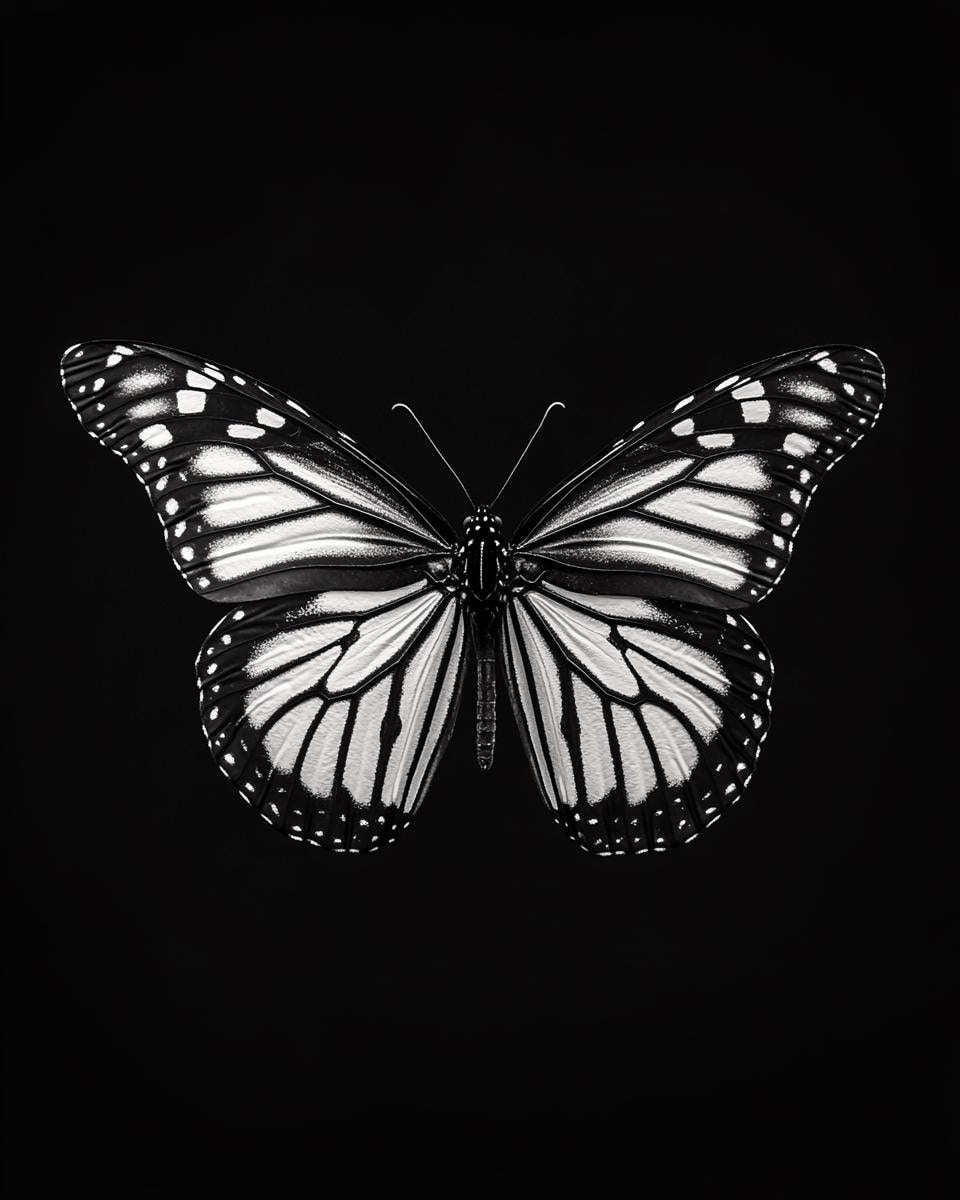 Monarch Butterfly Black and White, Top, Unfolded, Digital Canvas ...