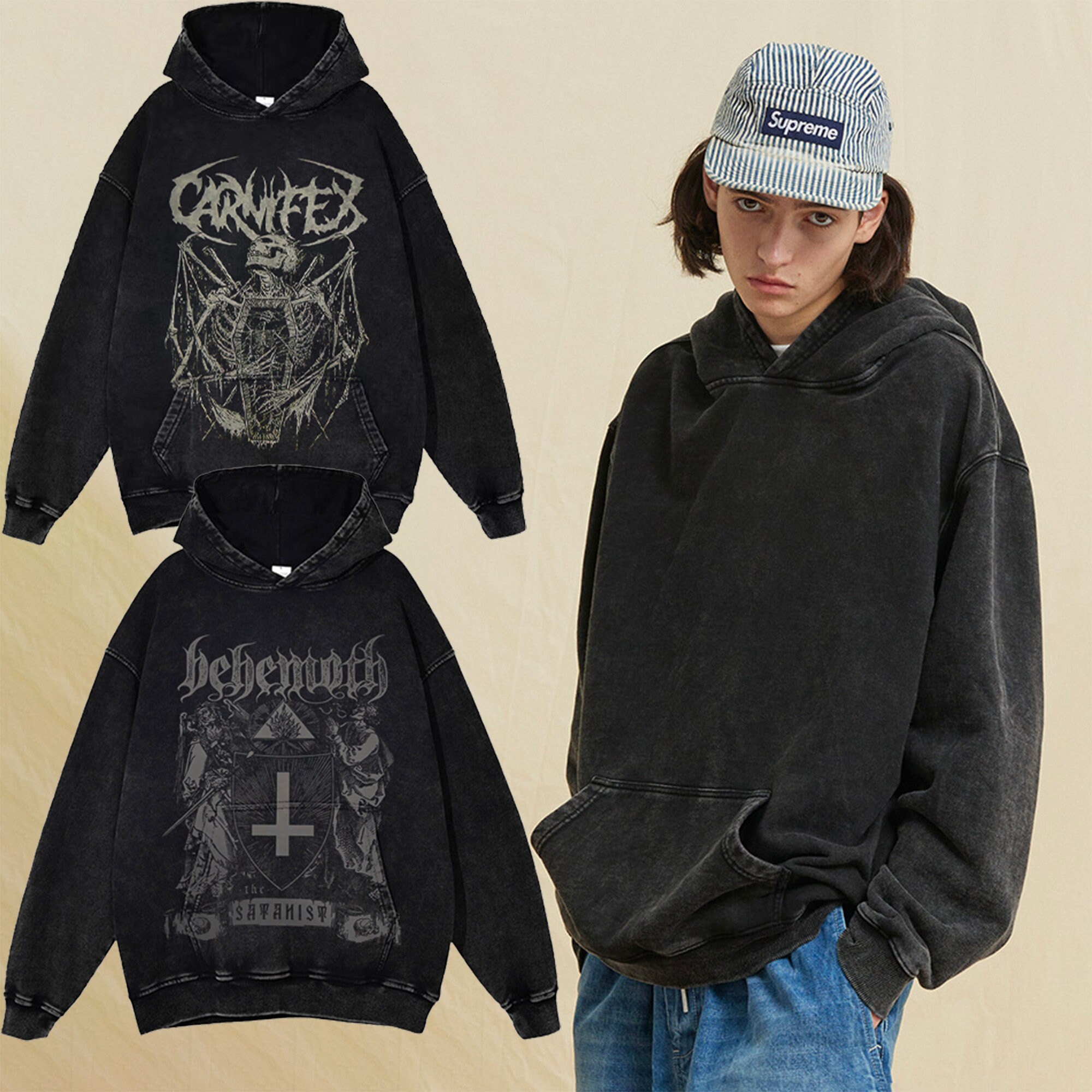 Carnifex Grunge Hoodie Dark Goth Cyber Y2K Clothes Skull Print Alt ...