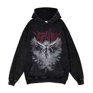 Washed Satanic Skull Grunge Gothic Hoodie Alternative 90s Aesthetic ...