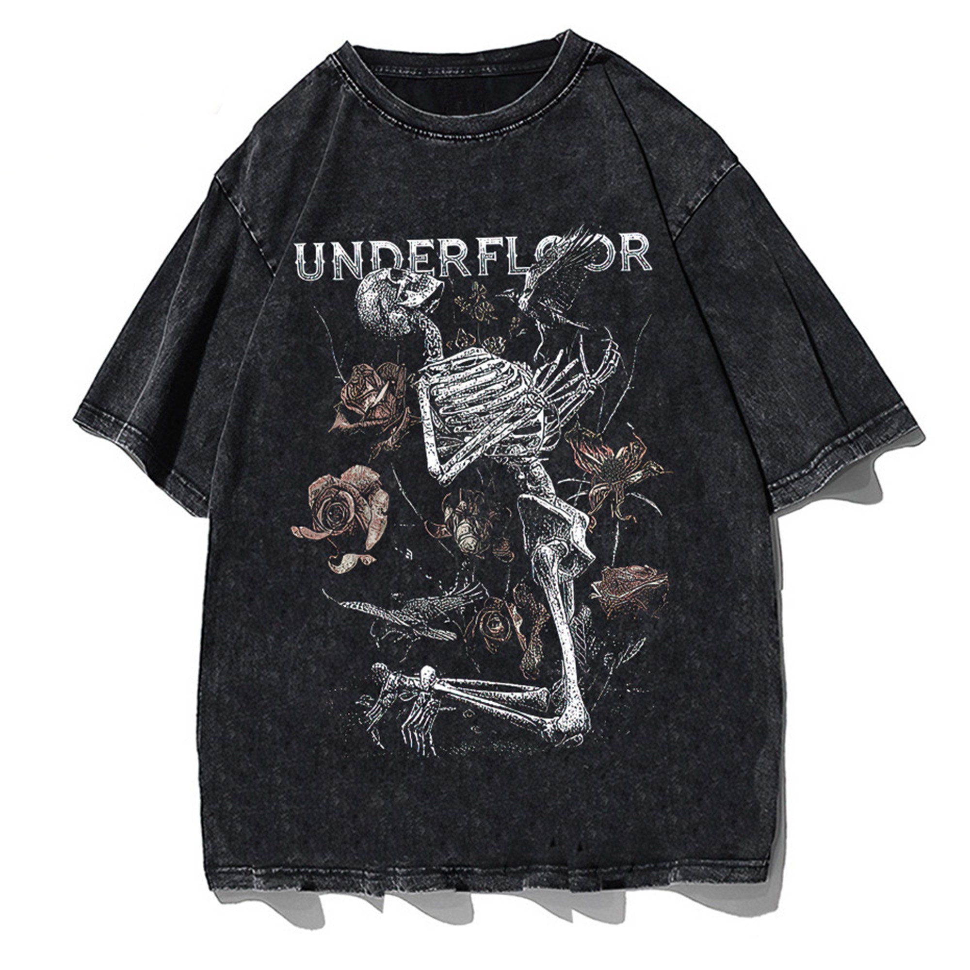 Grunge Goth Skull Skeleton Rose Print Vintage 90s Oversized Shirt - Etsy
