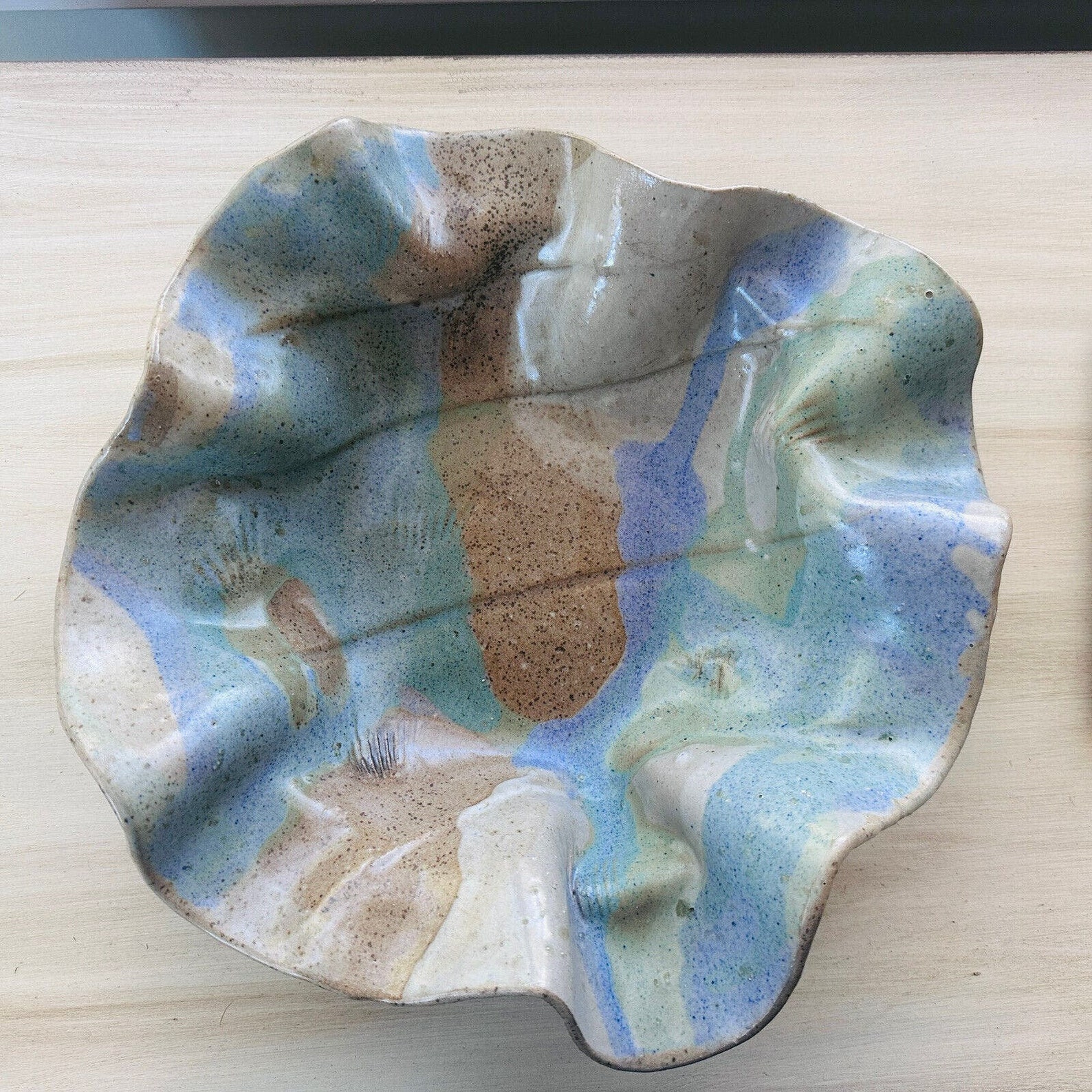 Large Pottery Scalloped Edge Console Dish - Etsy