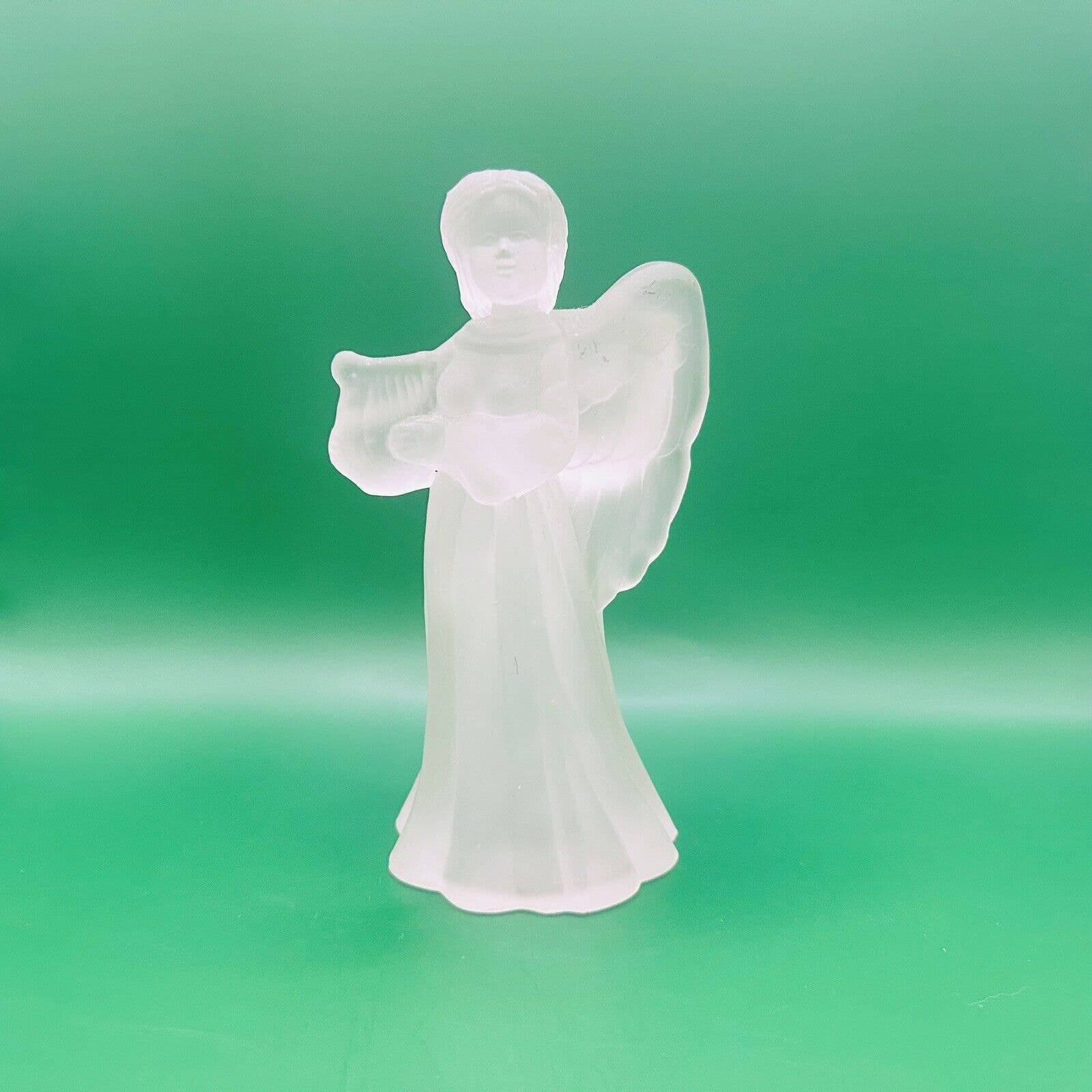 Opaque Frosted Glass Angel With Harp Religious Figurine Statue. 6-1/2 ...