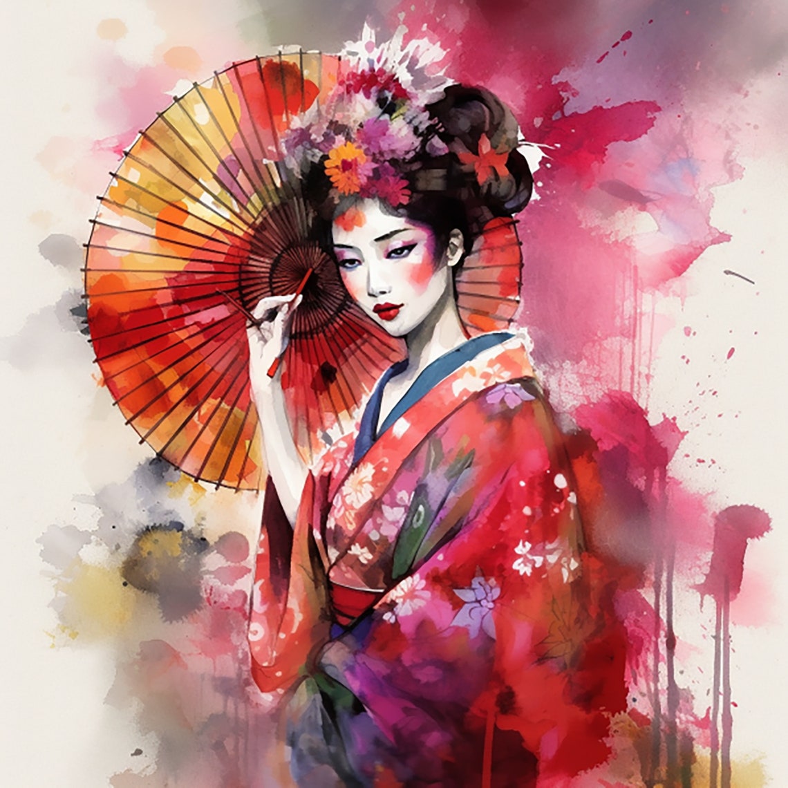 Premium Japanese Geisha Watercolor Clipart - 8 High Quality Definition ...