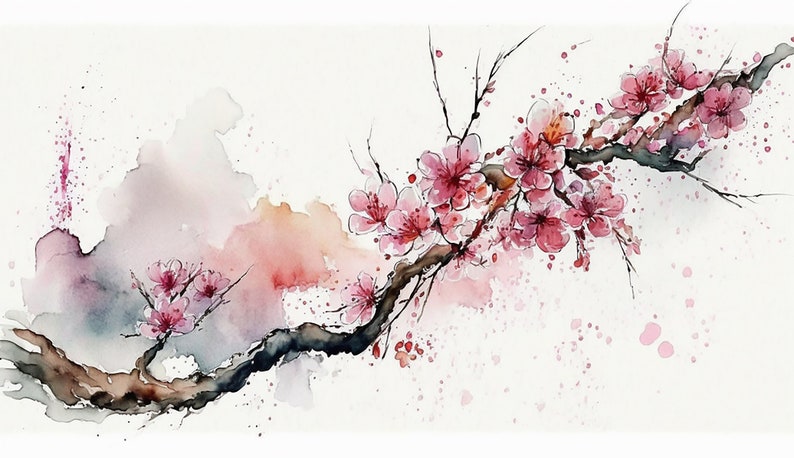 10 Japanese Cherry Blossom Watercolor Clipart (sakura) - 10 High ...
