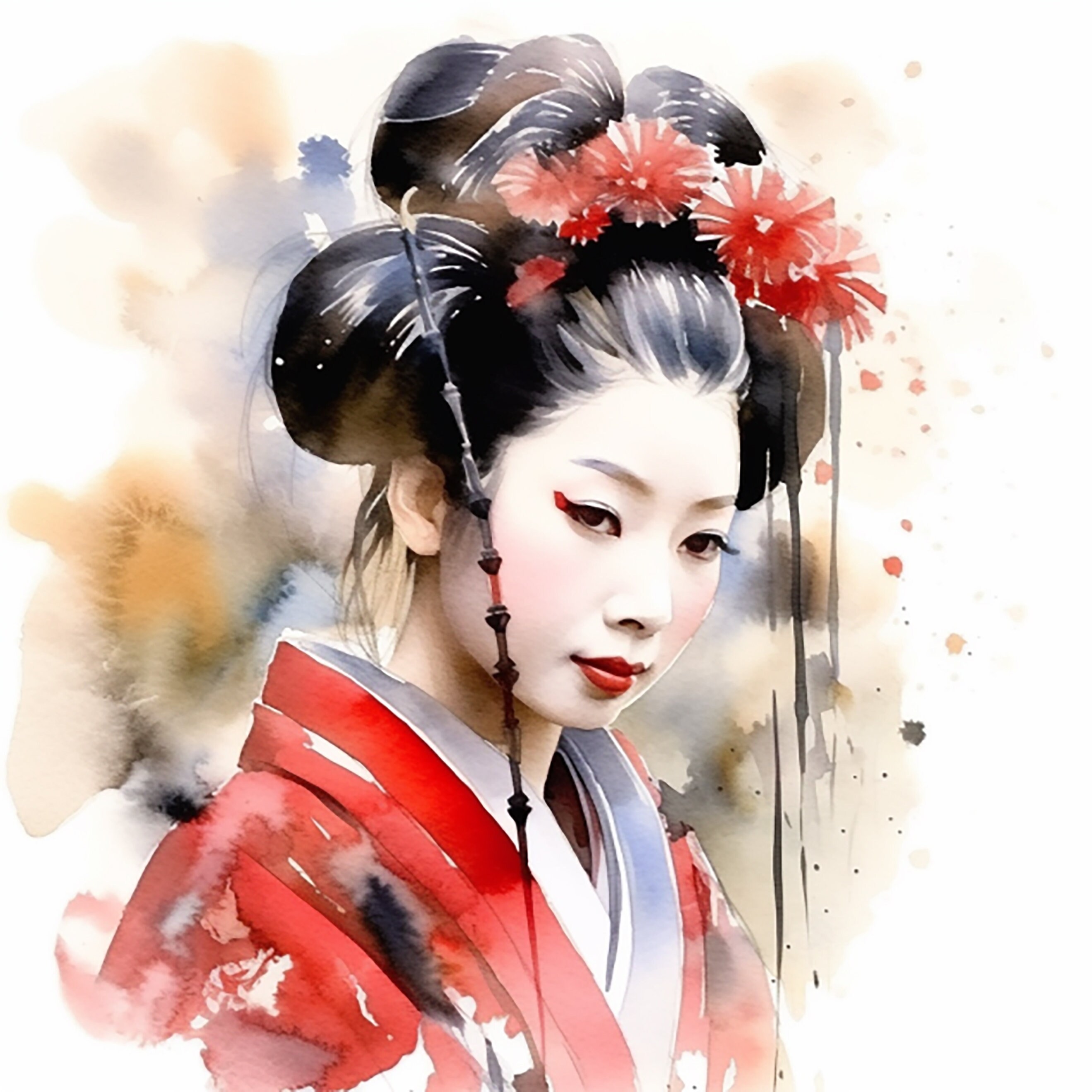 8 Premium Japanese Geisha Watercolor Clipart - 8 High Quality ...