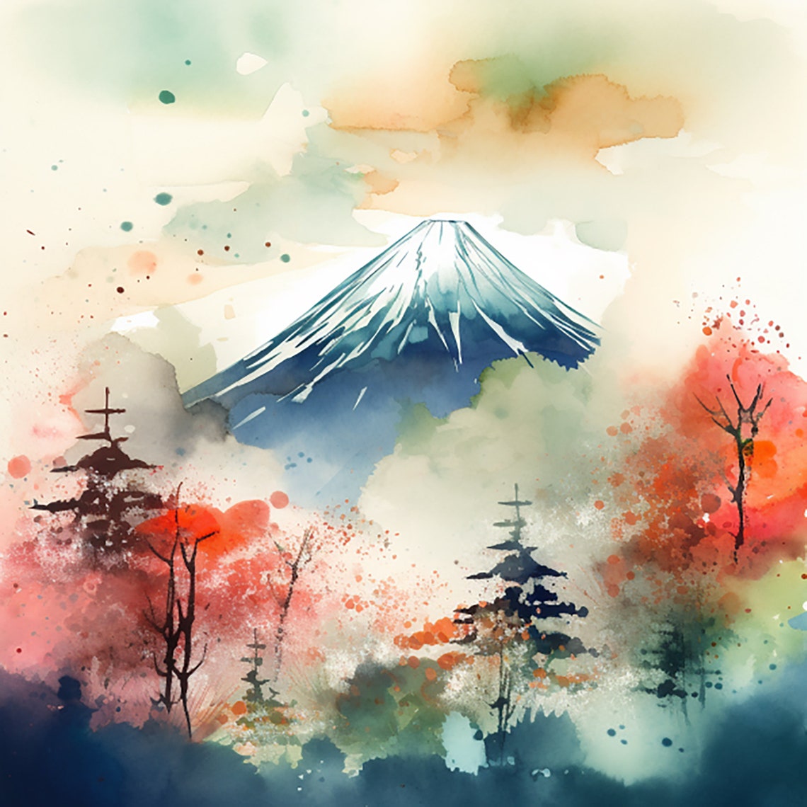 Premium Japan Mount Fuji Watercolor Clipart 8 High Quality Definition ...