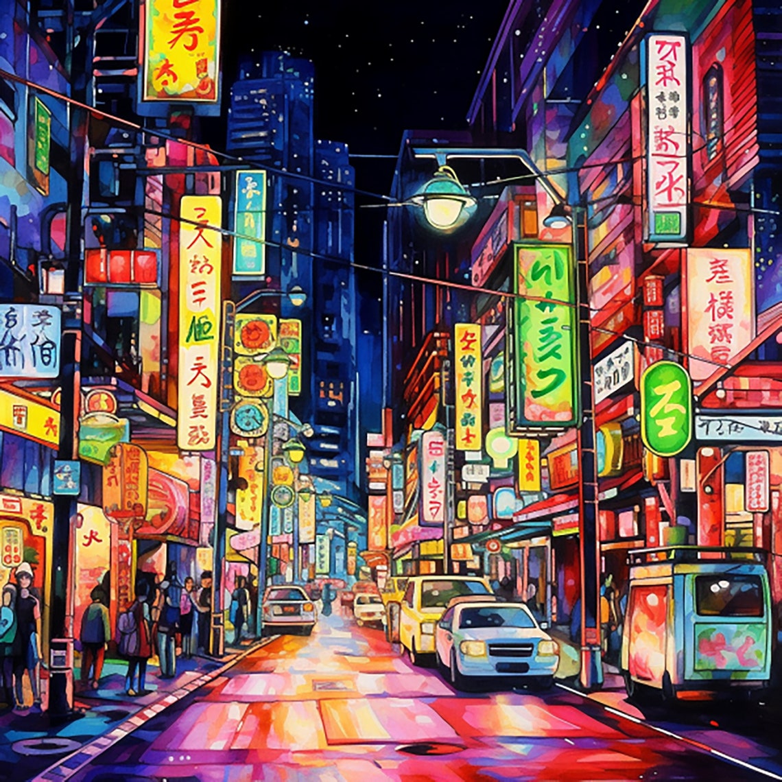 8 Japan Tokyo Neon Lights Watercolor Clipart - High Quality Jpgs ...