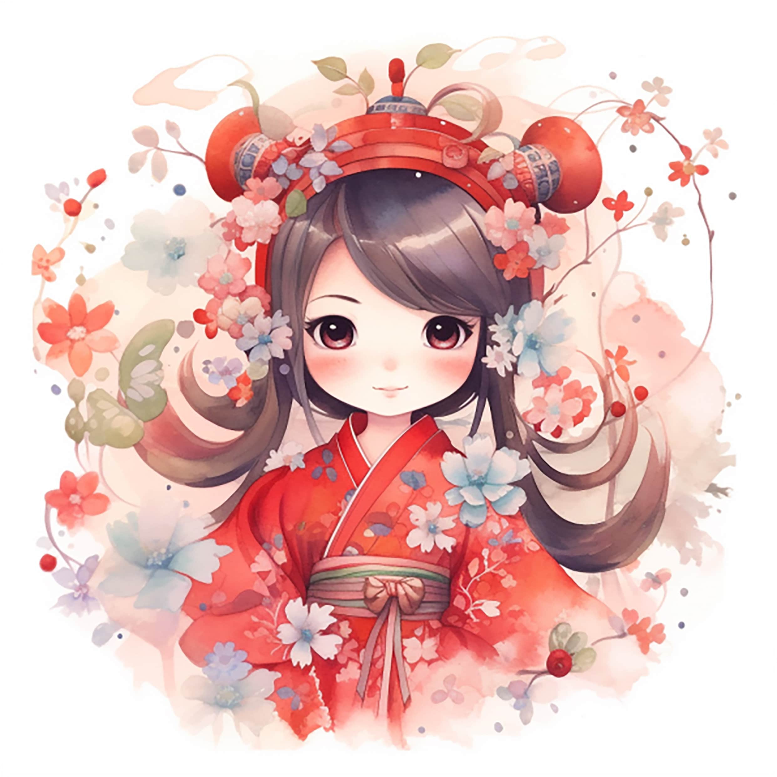 8 Premium Japanese Characters Cute Kawaii Watercolor Clipart 8 High ...