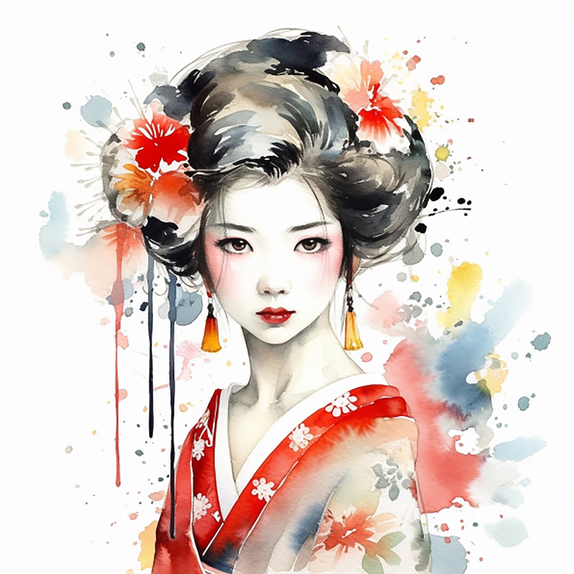 8 Premium Japanese Geisha Watercolor Clipart - 8 High Quality ...