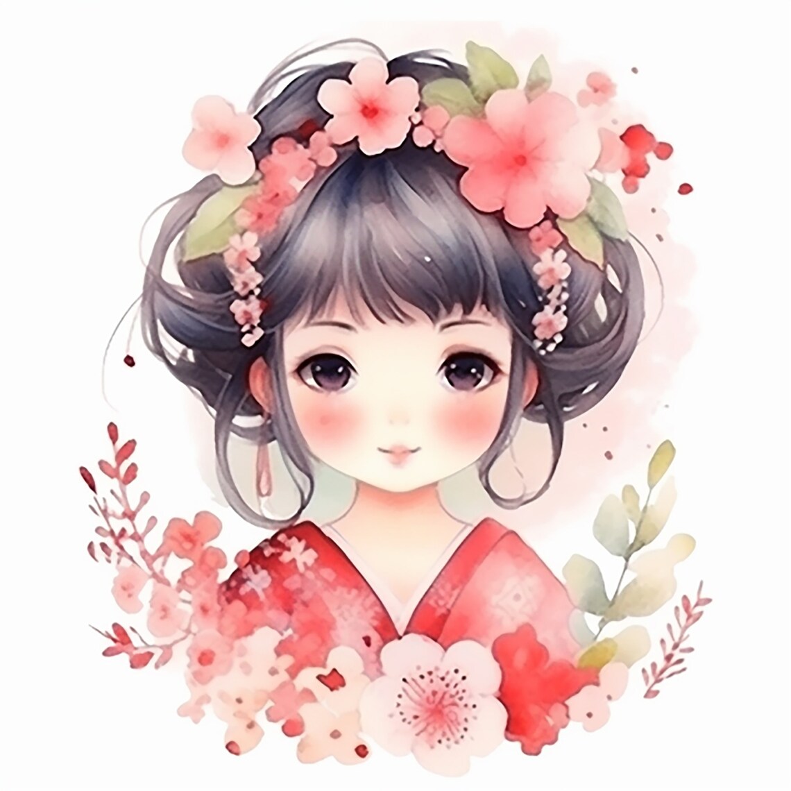 8 Premium Japanese Girl Cute Kawaii Watercolor Clipart 8 High Quality ...