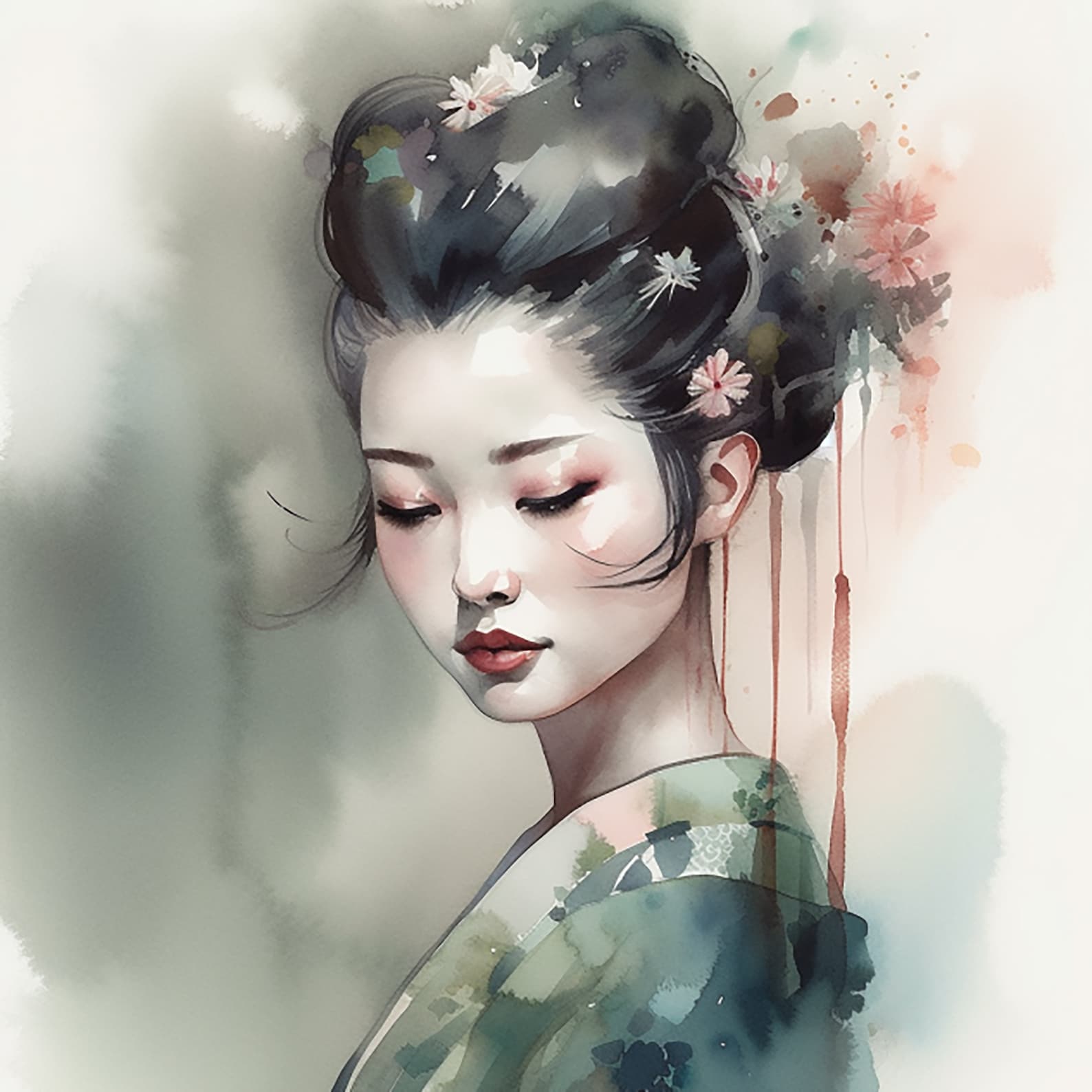 8 Premium Japanese Geisha Watercolor Clipart 8 High Quality Definition ...