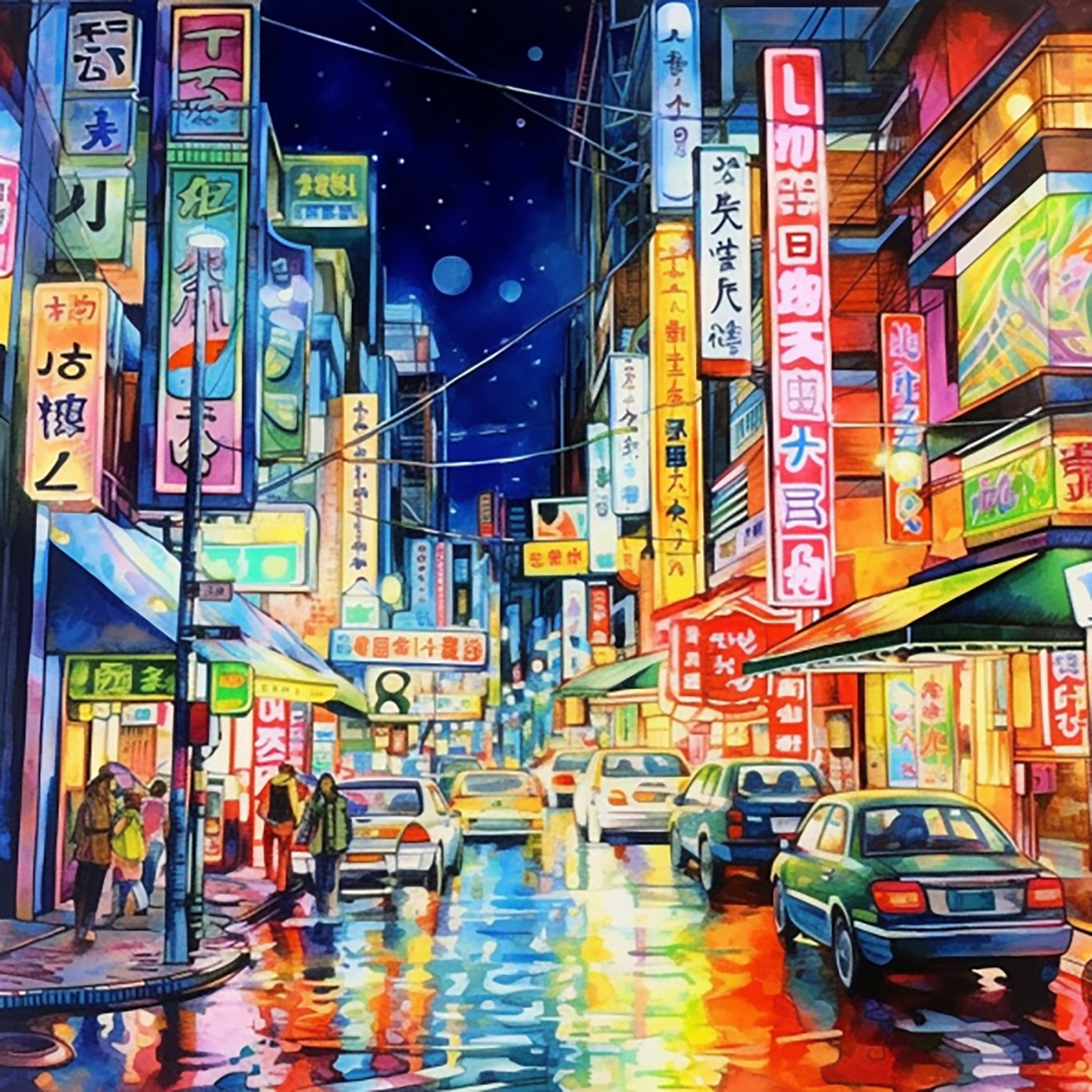 8 Japan Tokyo Neon Lights Watercolor Clipart - High Quality Jpgs ...