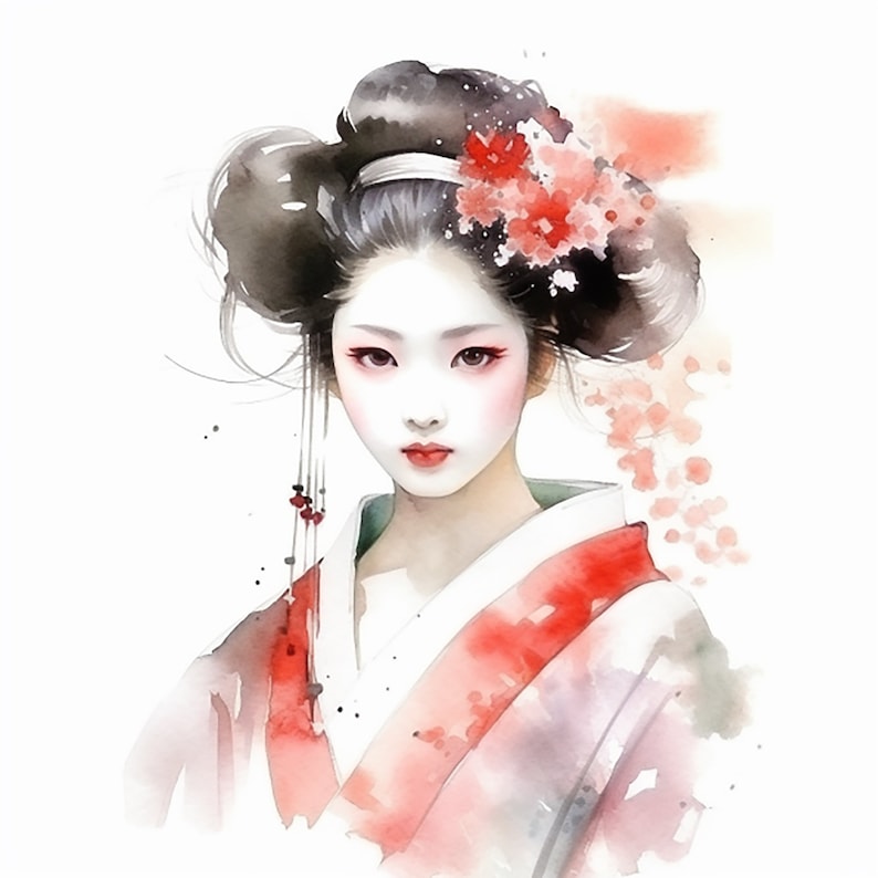 8 Premium Japanese Geisha Watercolor Clipart - 8 High Quality ...