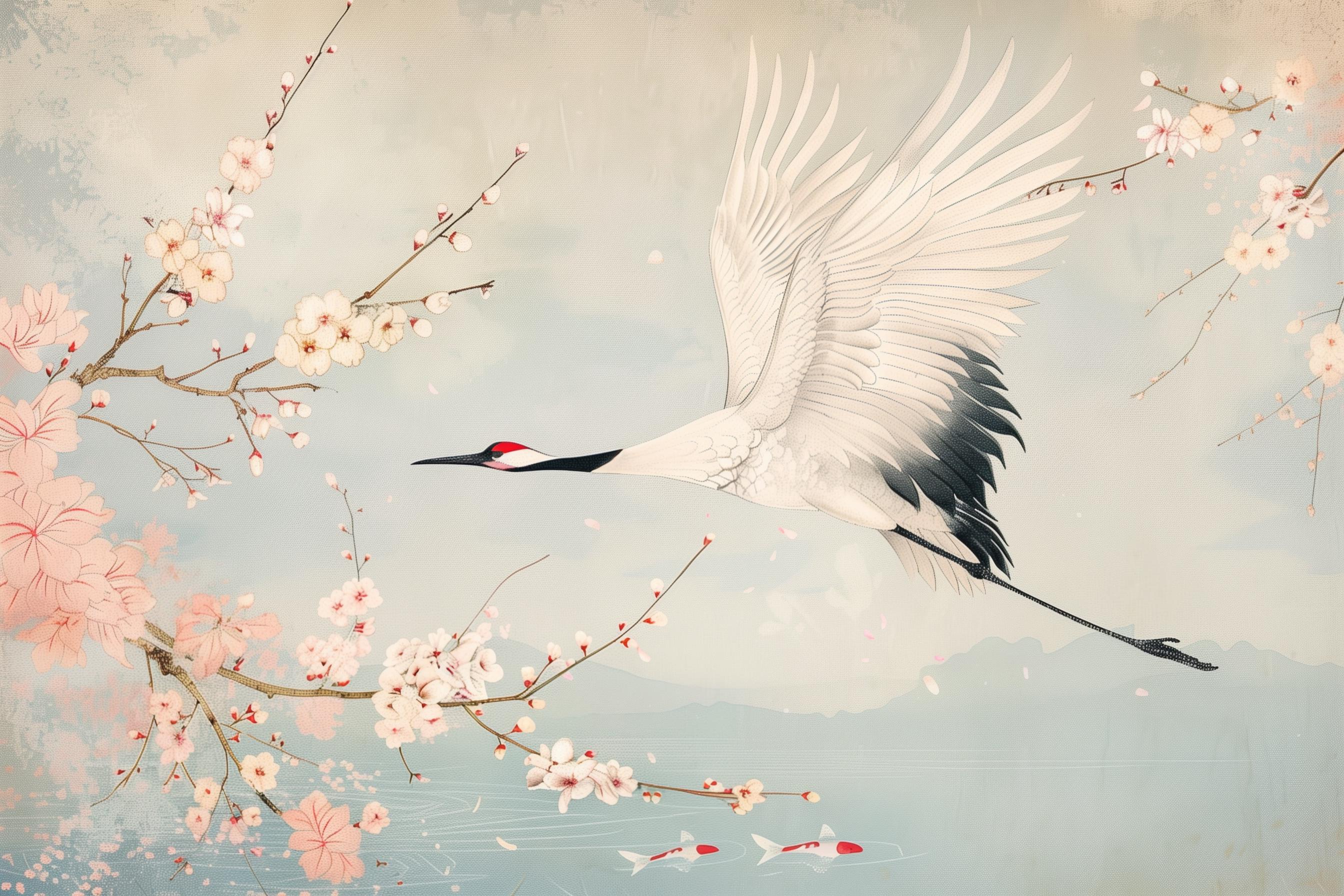 4 Traditional Japanese Crane Woodblock Print of a Majestic Crane ...