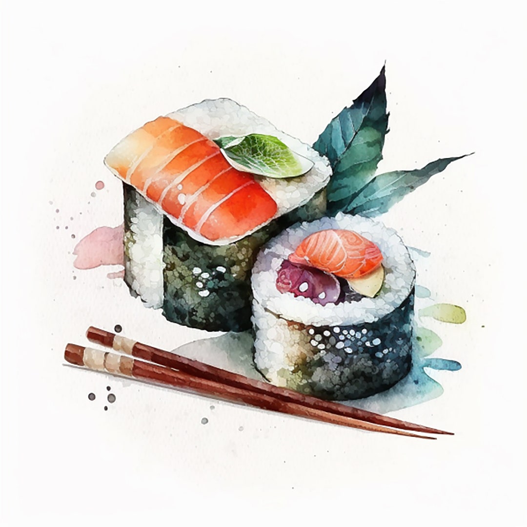 10 Japanese Sushi Watercolor Clipart - 10 High Quality Jpgs, Digital ...