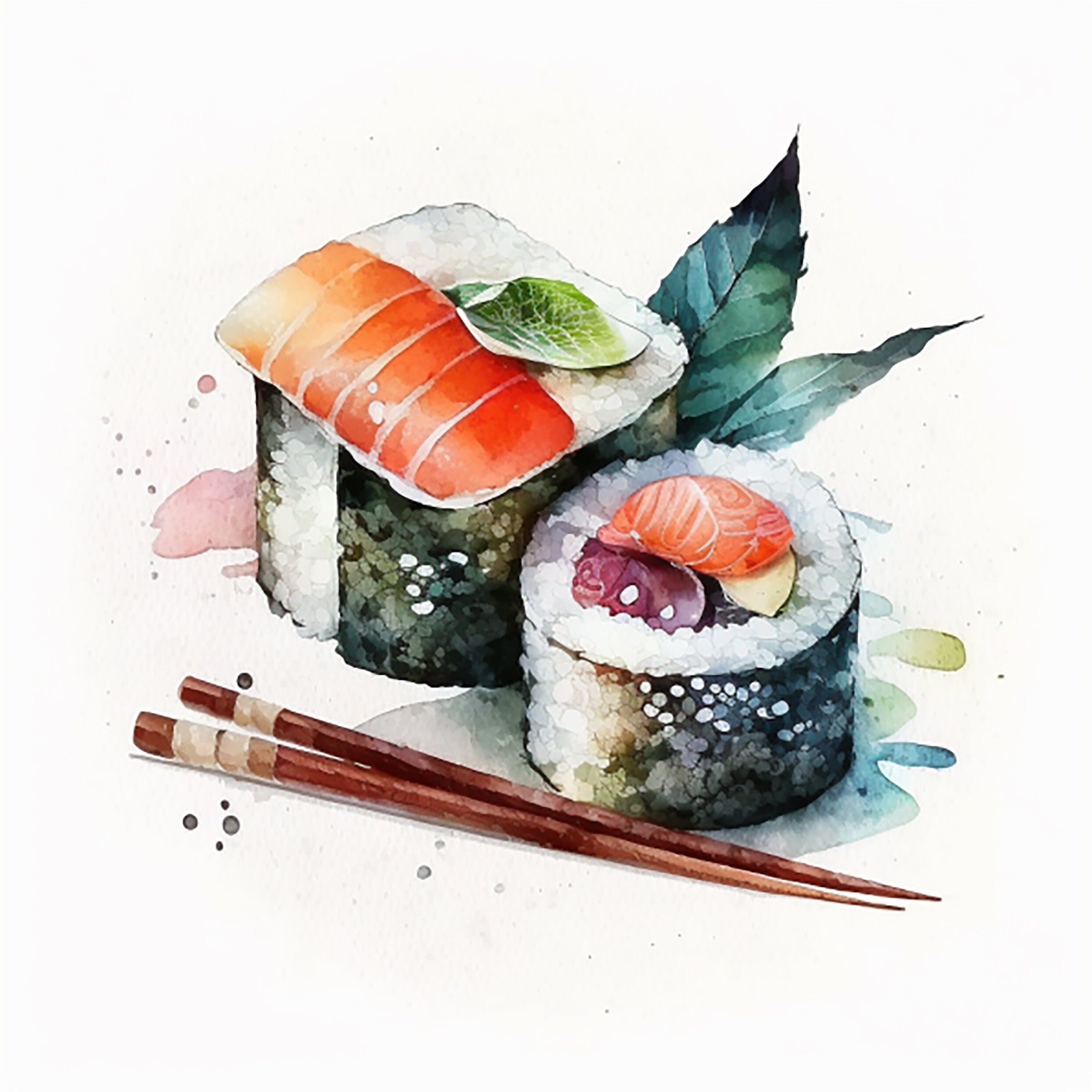 10 Japanese Sushi Watercolor Clipart - 10 High Quality Jpgs, Digital ...