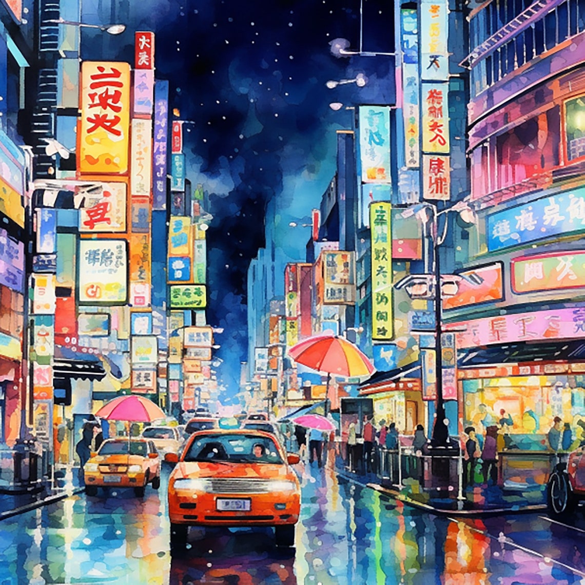8 Japan Tokyo Neon Lights Watercolor Clipart - High Quality Jpgs ...