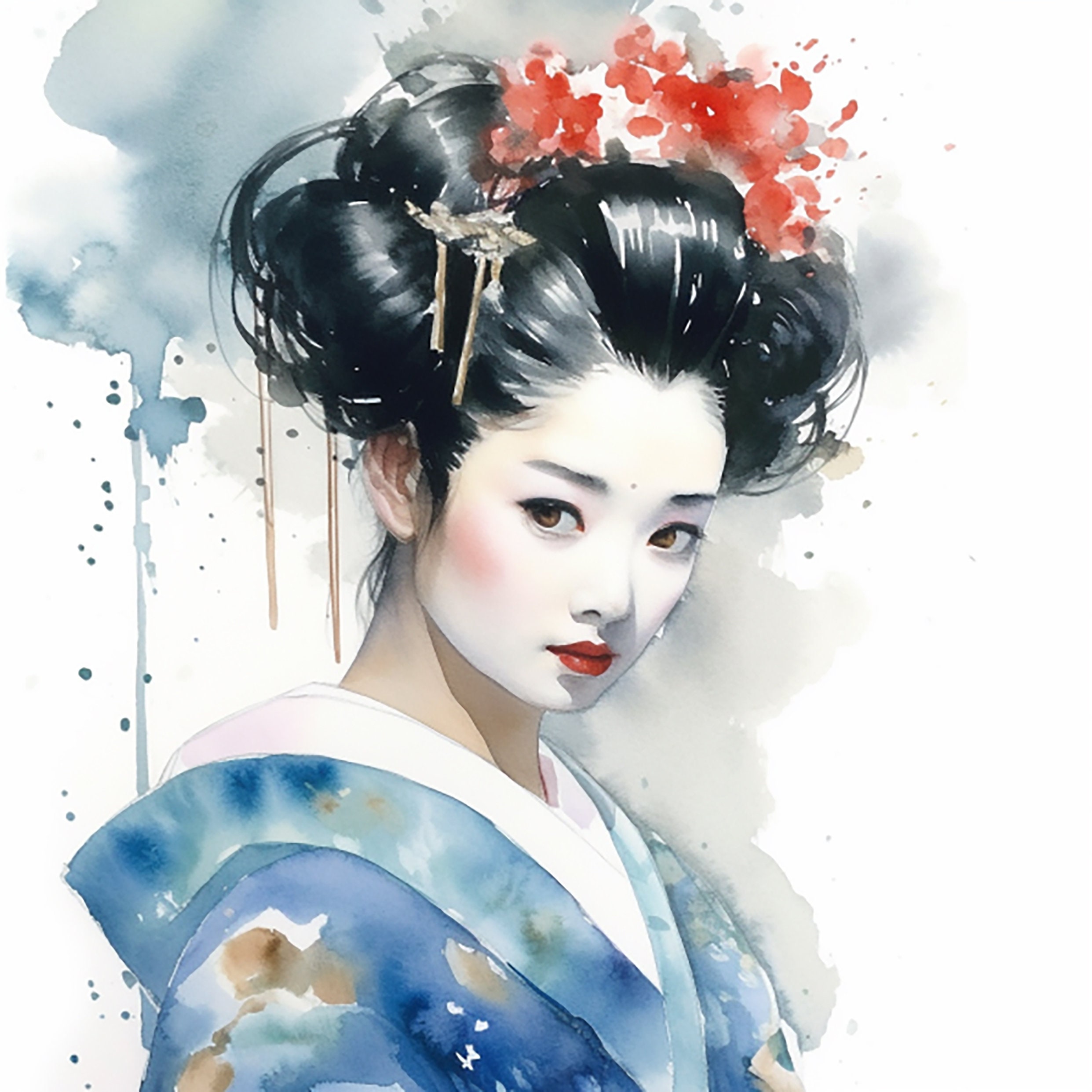 8 Premium Japanese Geisha Watercolor Clipart - 8 High Quality ...