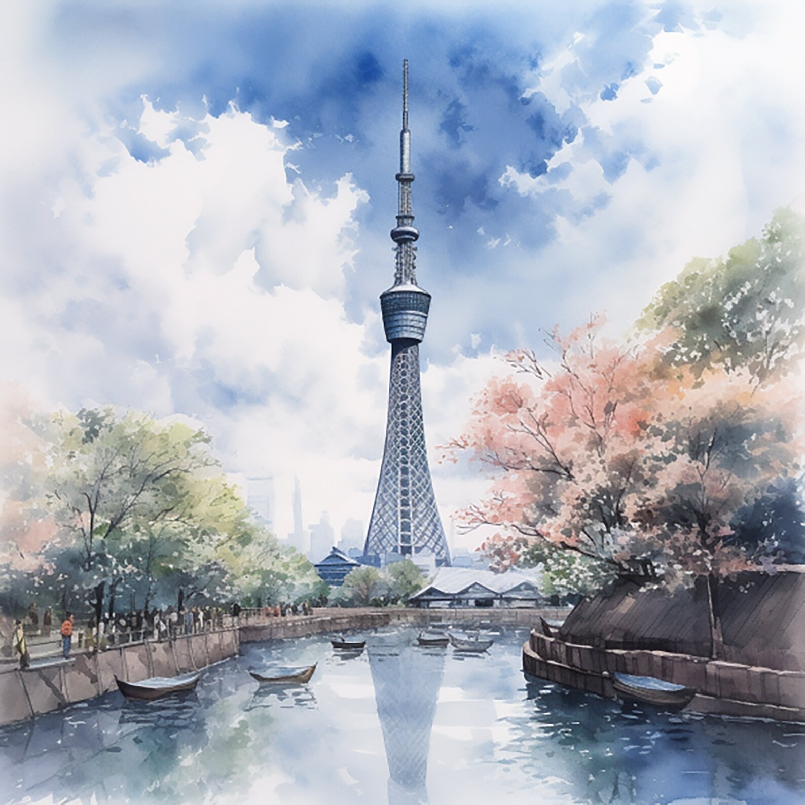 Premium Japan Tokyo Skytree Watercolor Clipart - 8 High Quality Jpgs ...
