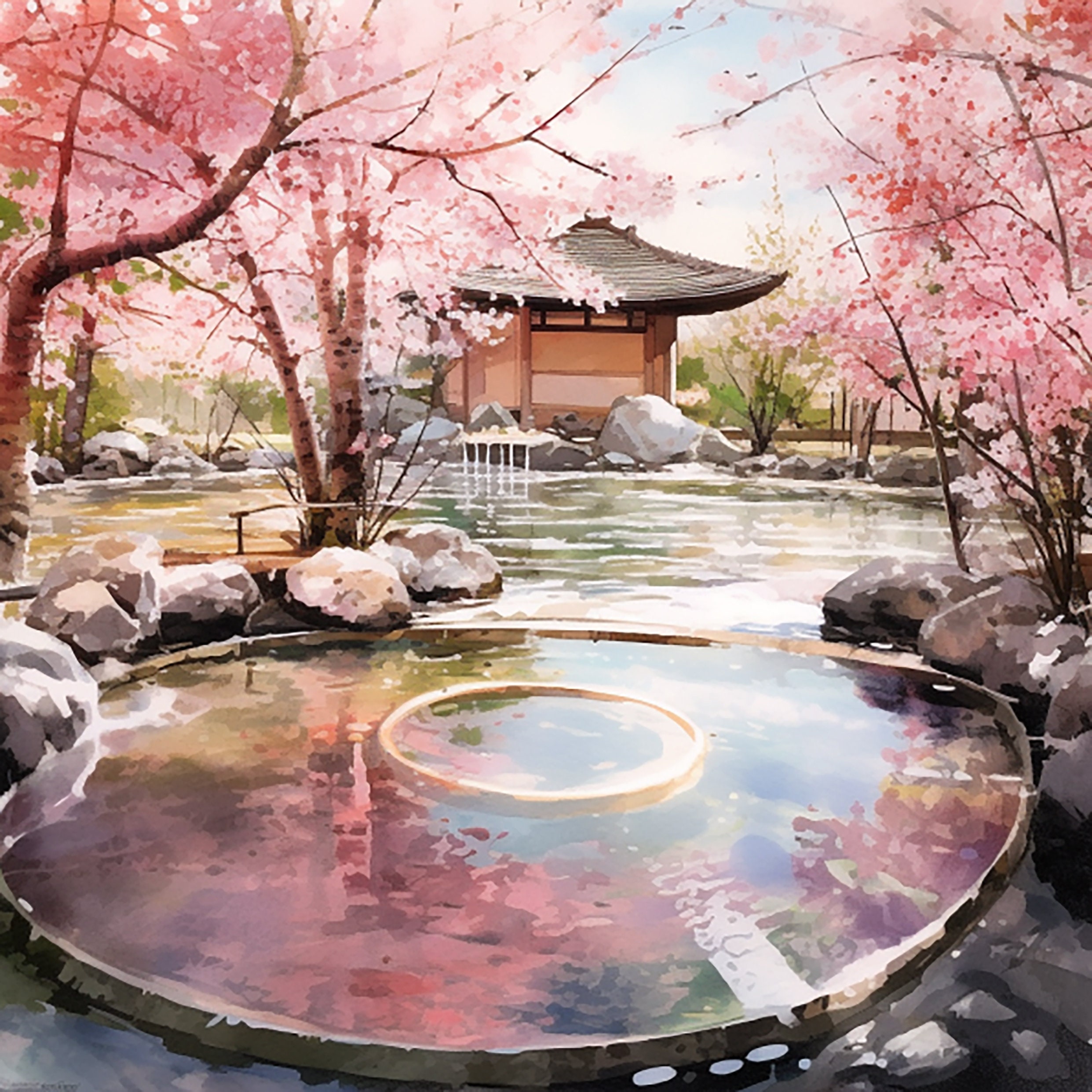 8 Japan Hot Spring Onsen Watercolor Clipart Sakura - High Quality Jpgs ...