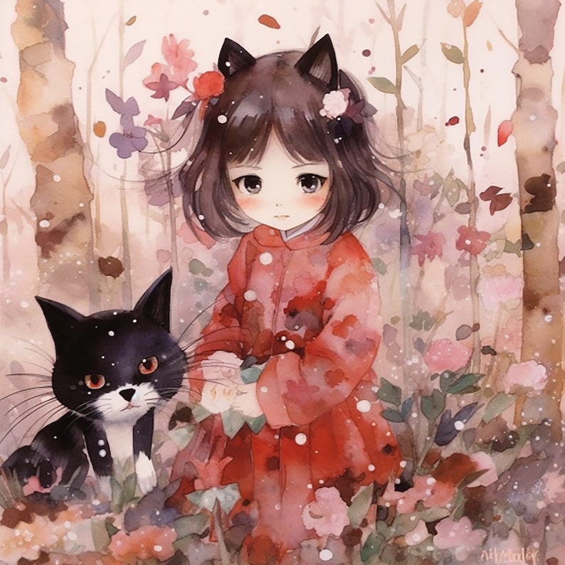 8 Premium Japanese Characters Cute Kawaii Watercolor Clipart 8 High ...