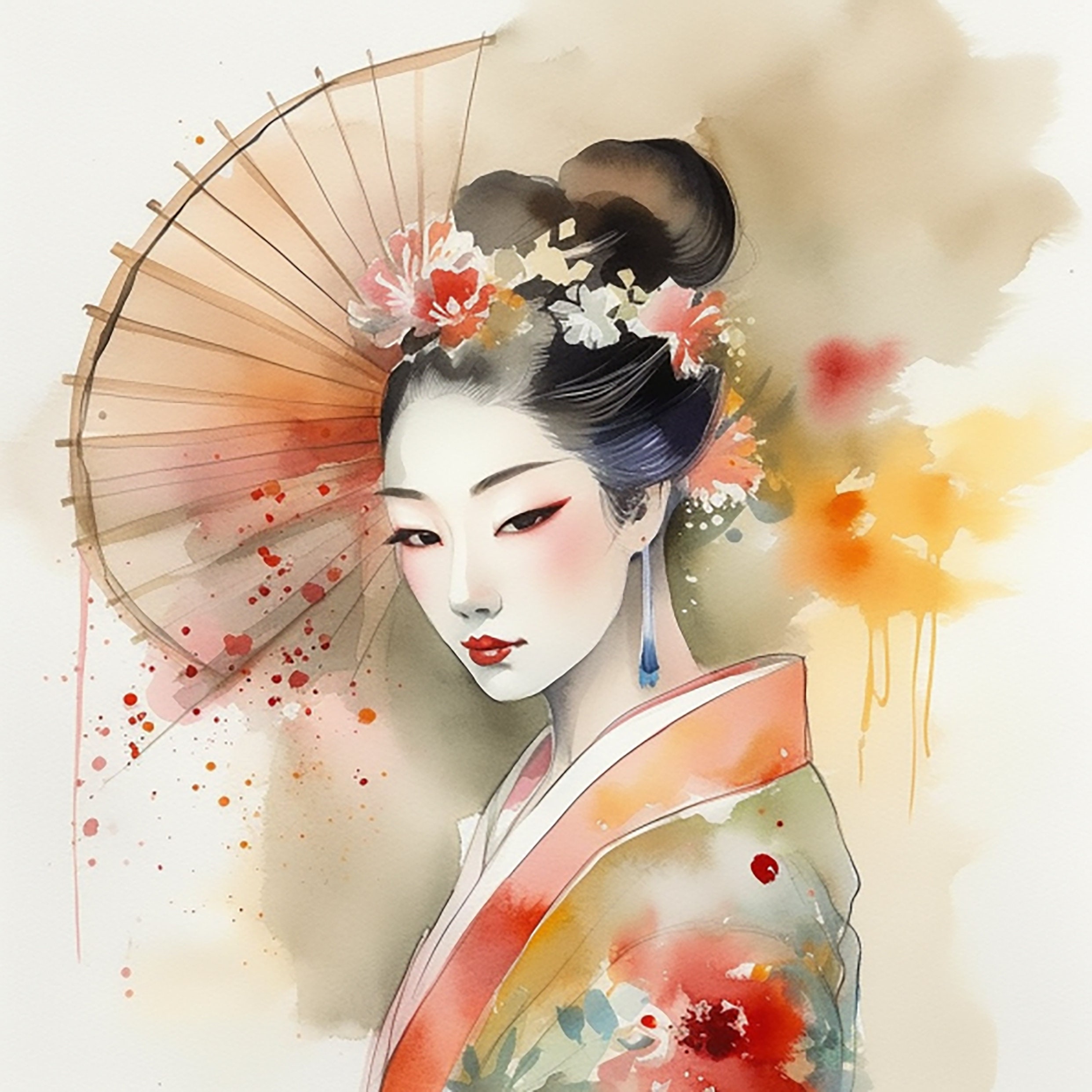 8 Premium Japanese Geisha Watercolor Clipart - 8 High Quality ...