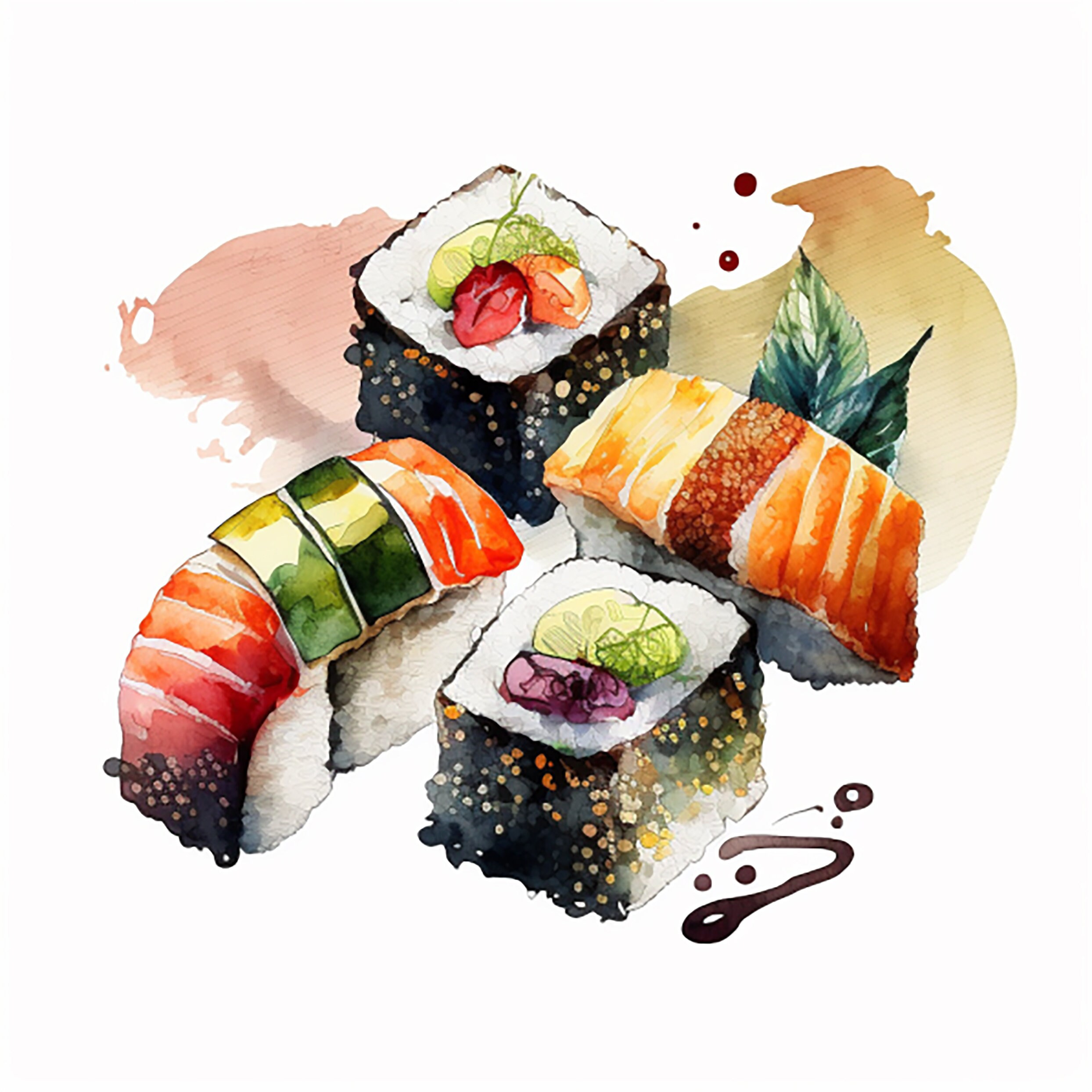 10 Japanese Sushi Watercolor Clipart - 10 High Quality Jpgs, Digital ...