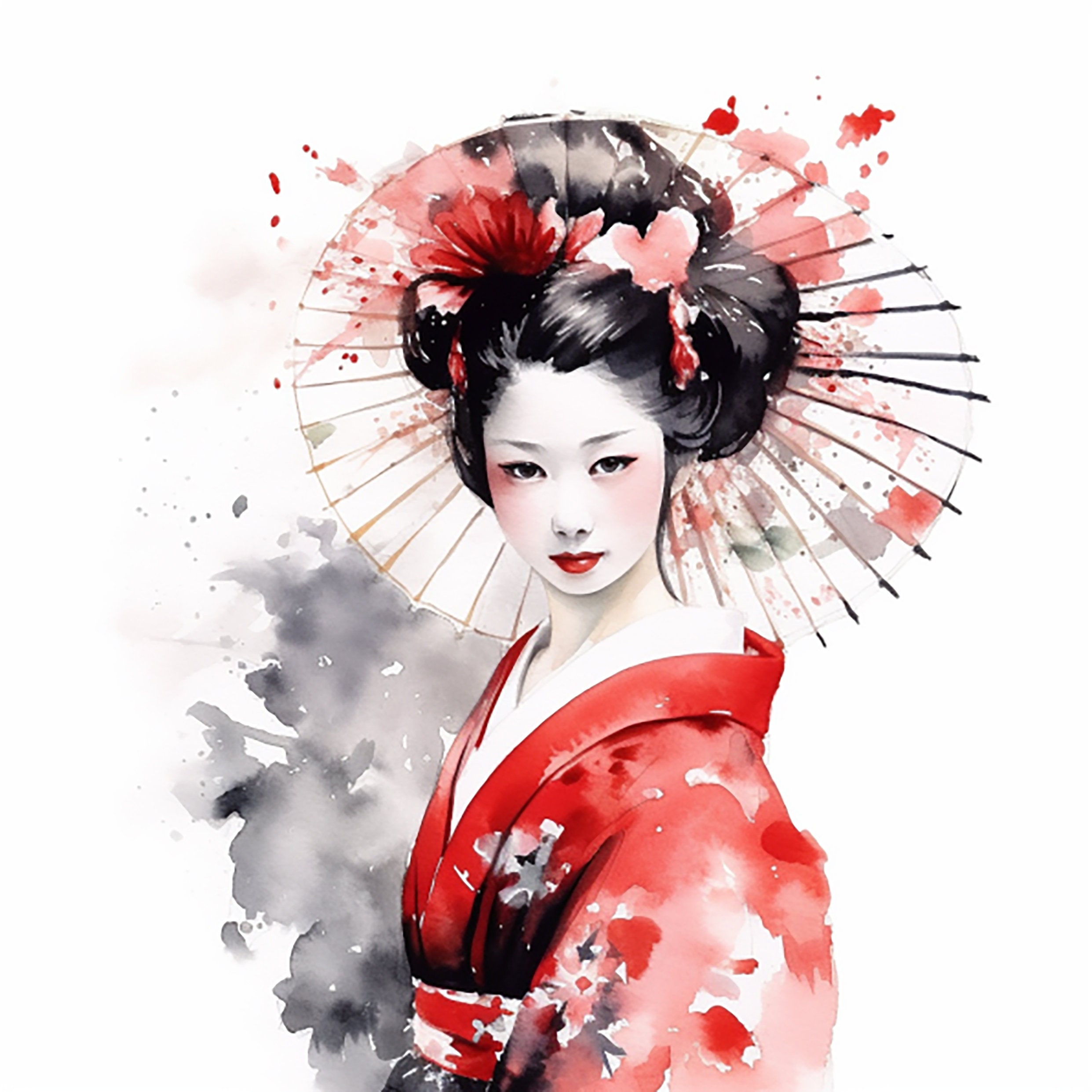 8 Premium Japanese Geisha Watercolor Clipart - 8 High Quality ...