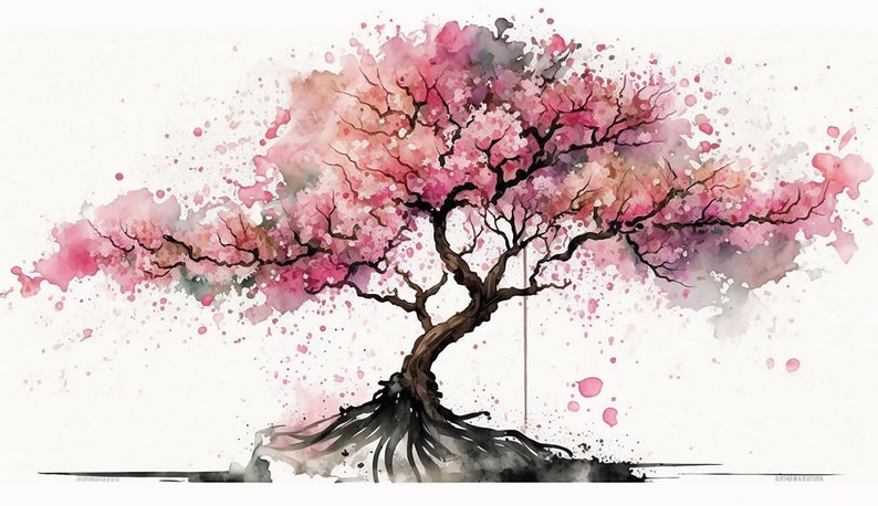 10 Japanese Cherry Blossom Tree Watercolor Clipart (sakura) - 10 High ...
