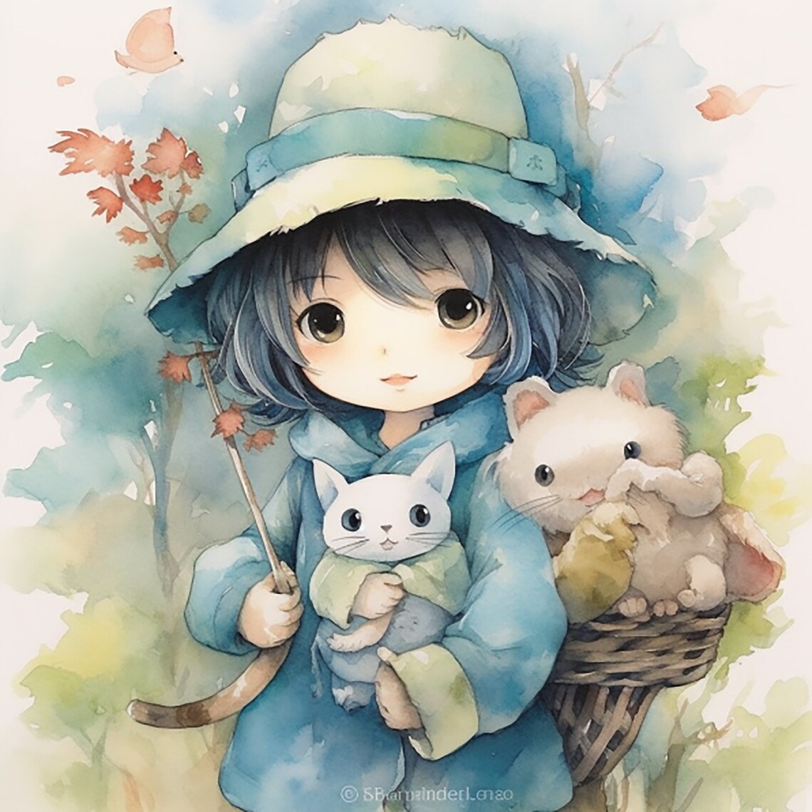 8 Premium Japanese Characters Cute Kawaii Watercolor Clipart 8 High ...