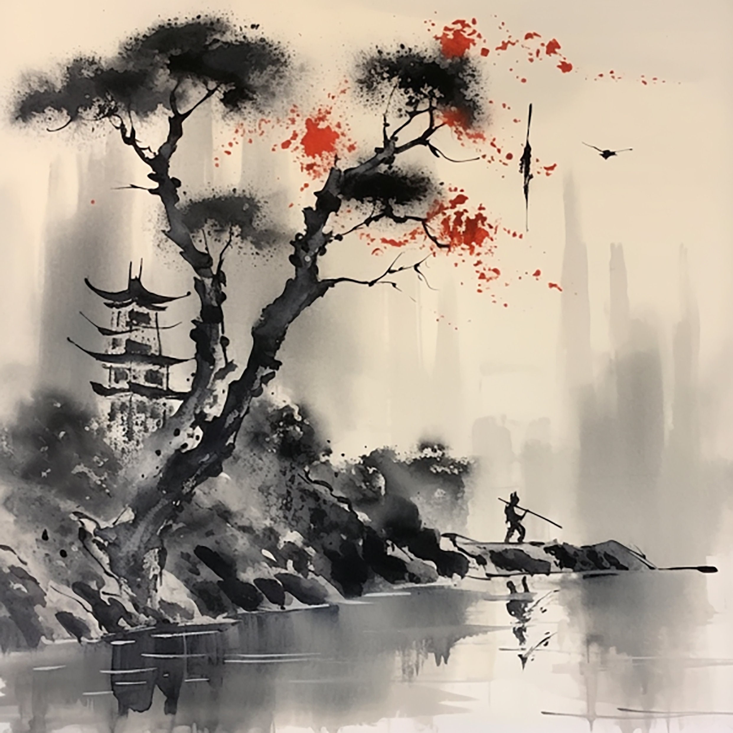 8 Traditional Japanese Sumi-e Watercolor Clipart (Download Now) - Etsy