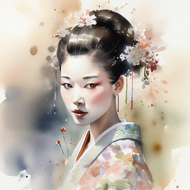 8 Premium Japanese Geisha Watercolor Clipart - 8 High Quality ...