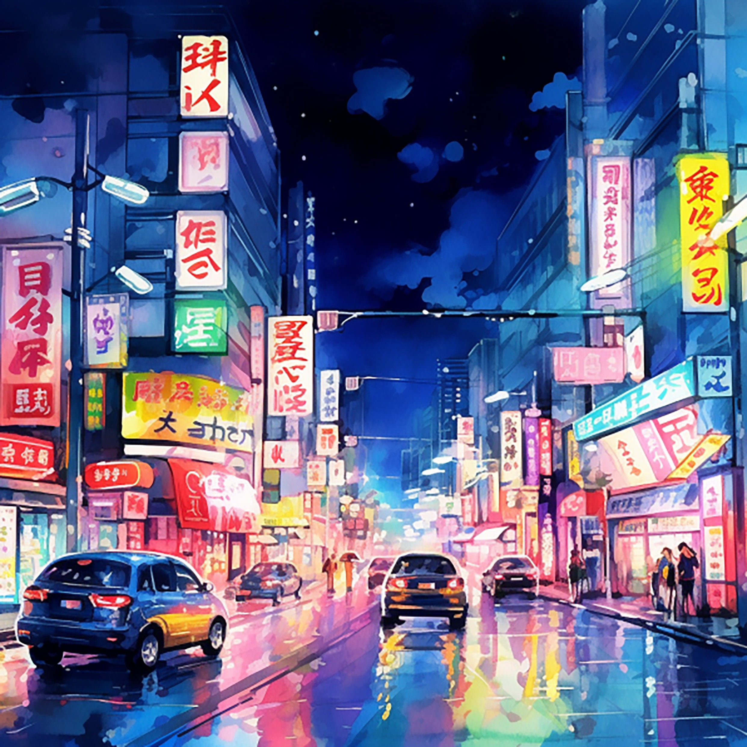 8 Japan Tokyo Neon Lights Watercolor Clipart - High Quality Jpgs ...