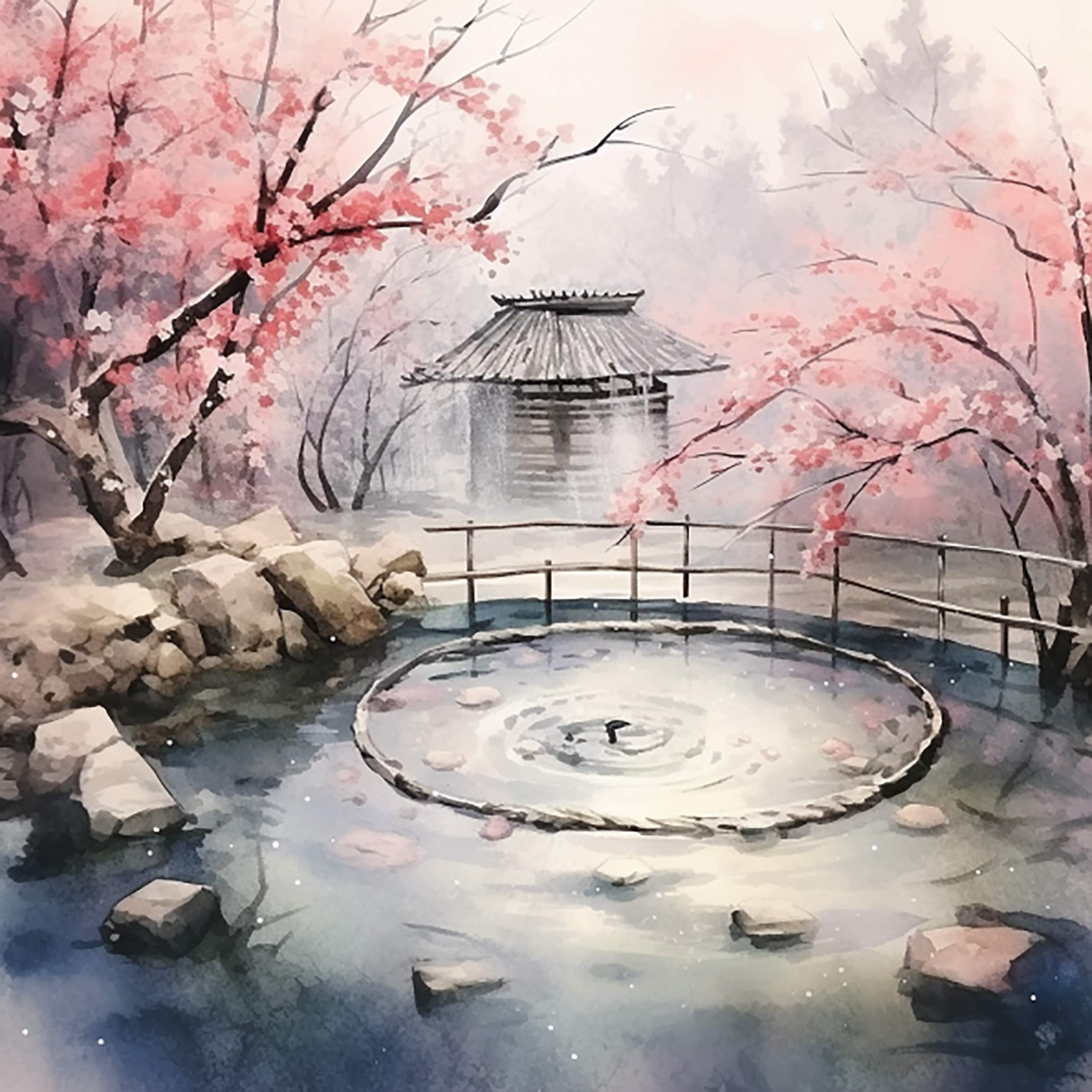 8 Japan Hot Spring Onsen Watercolor Clipart Sakura - High Quality Jpgs ...