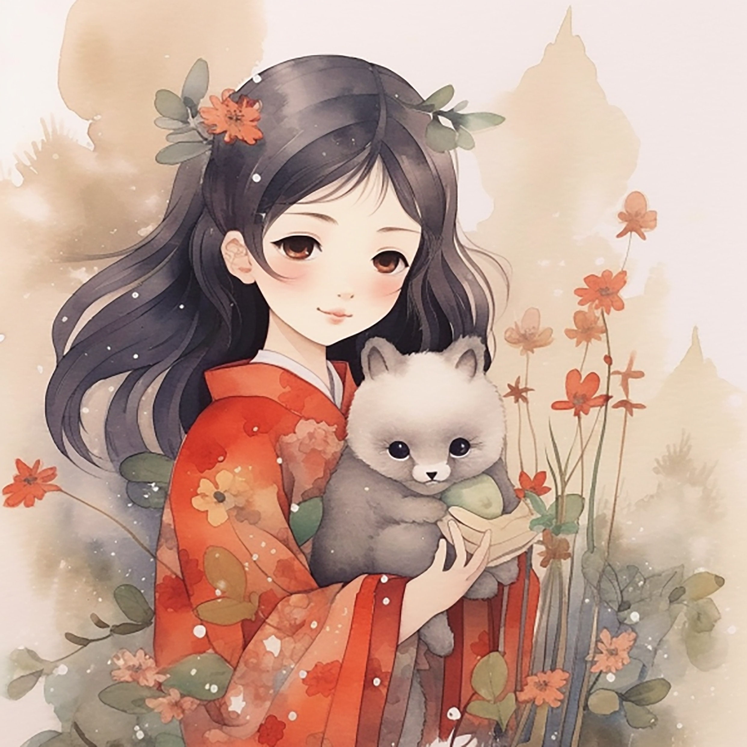 8 Premium Japanese Characters Cute Kawaii Watercolor Clipart 8 High ...