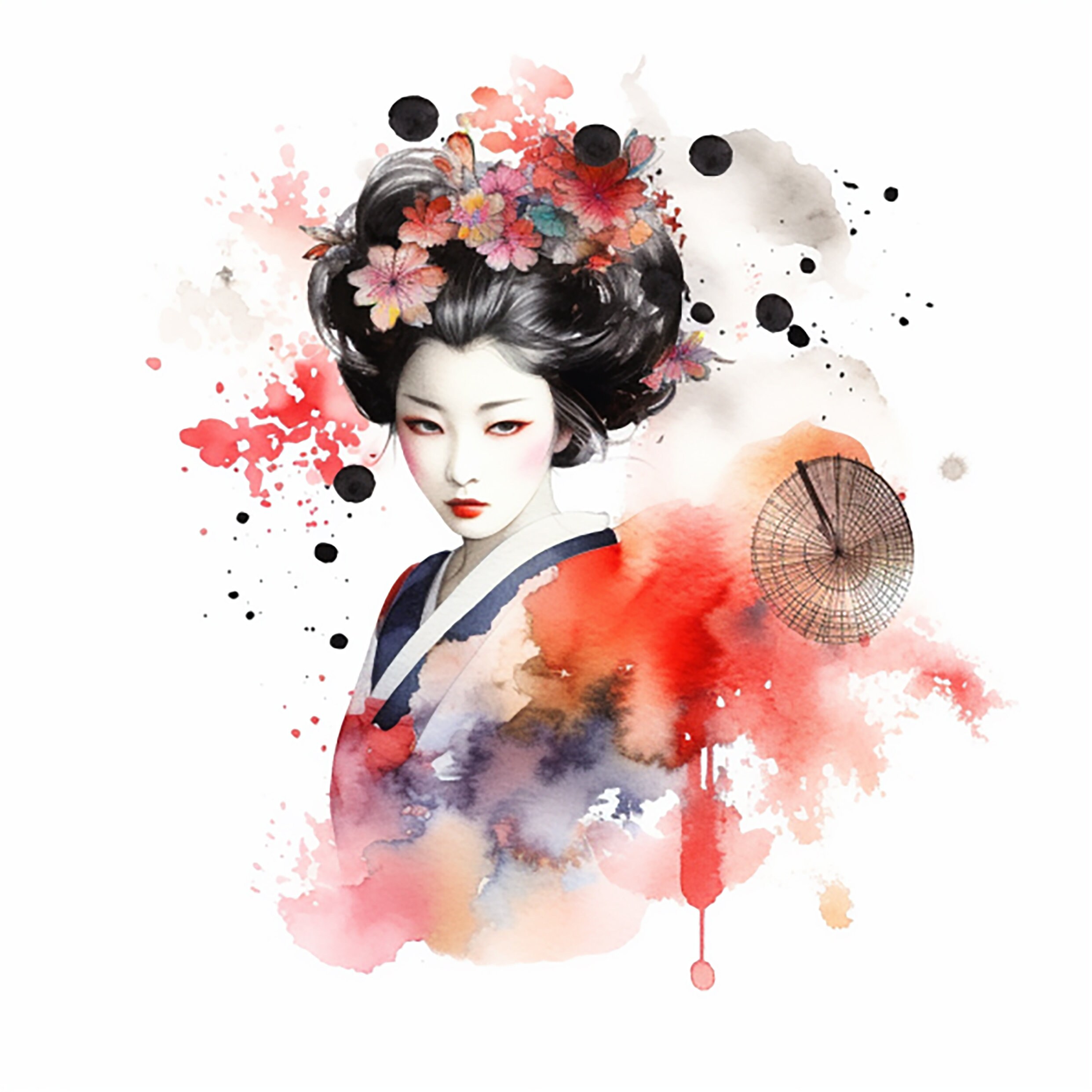 8 Premium Japanese Geisha Watercolor Clipart - 8 High Quality ...
