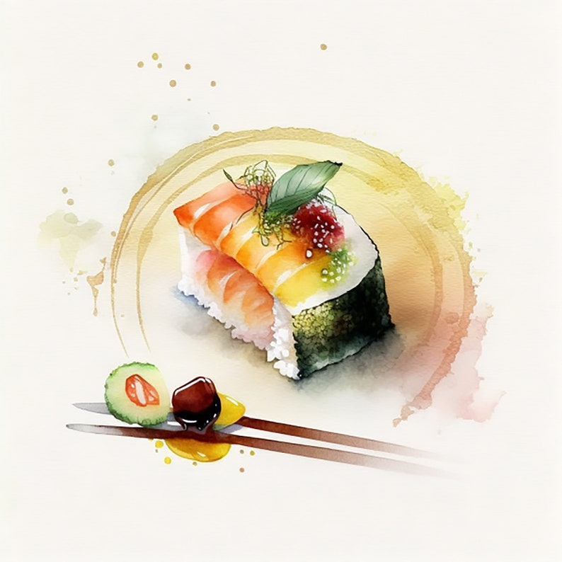 10 Japanese Sushi Watercolor Clipart - 10 High Quality Jpgs, Digital ...