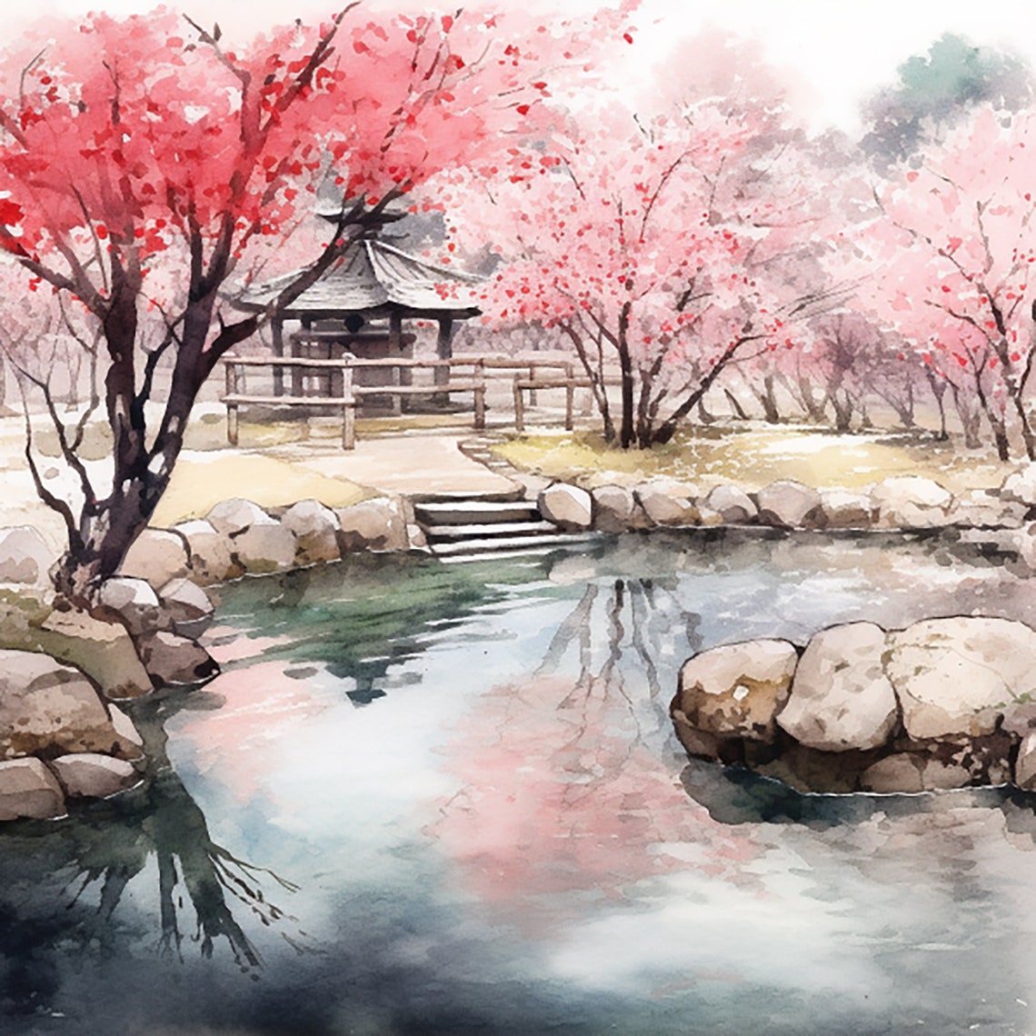 8 Japan Hot Spring Onsen Watercolor Clipart Sakura - High Quality Jpgs ...