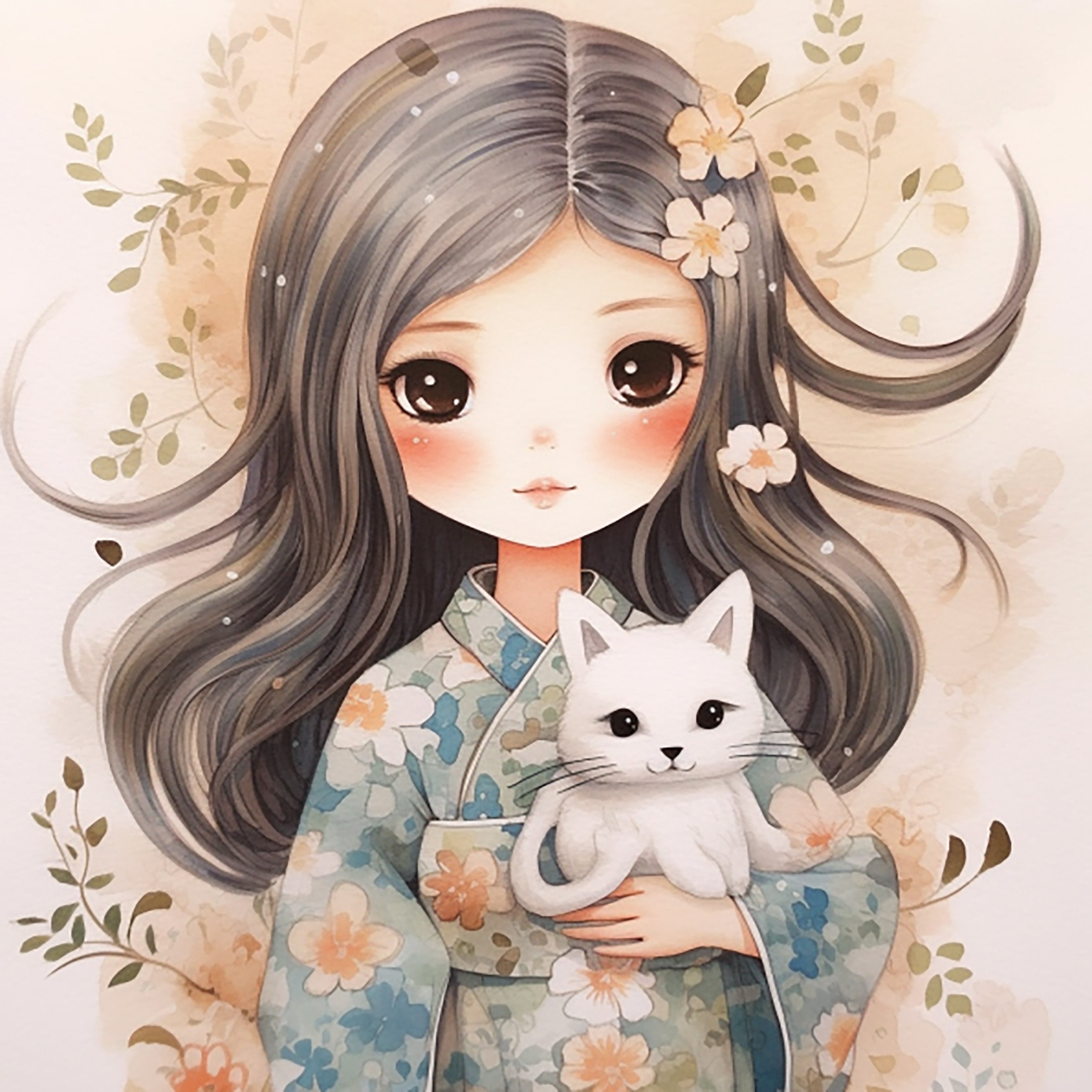 8 Premium Japanese Characters Cute Kawaii Watercolor Clipart 8 High ...