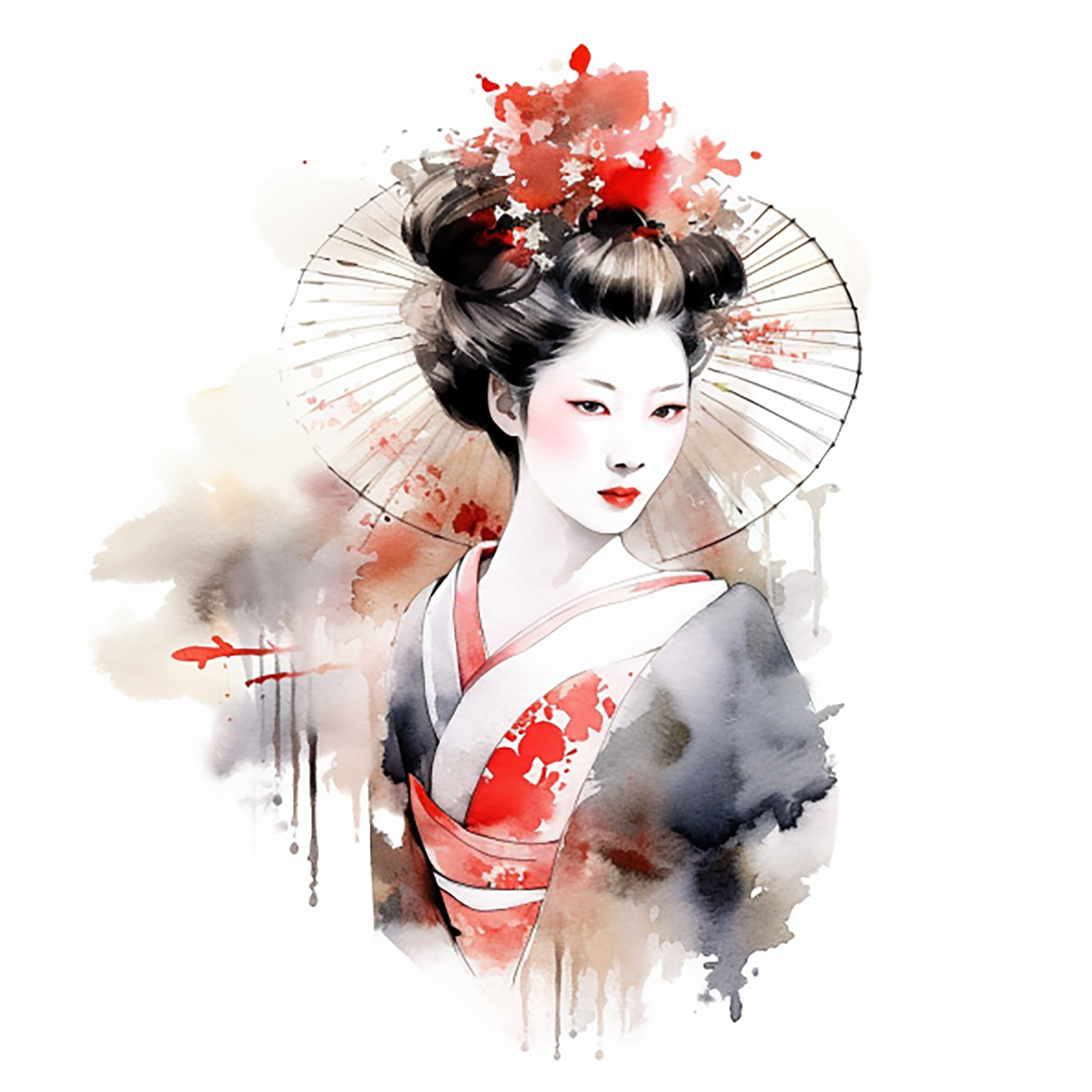8 Premium Japanese Geisha Watercolor Clipart - 8 High Quality ...