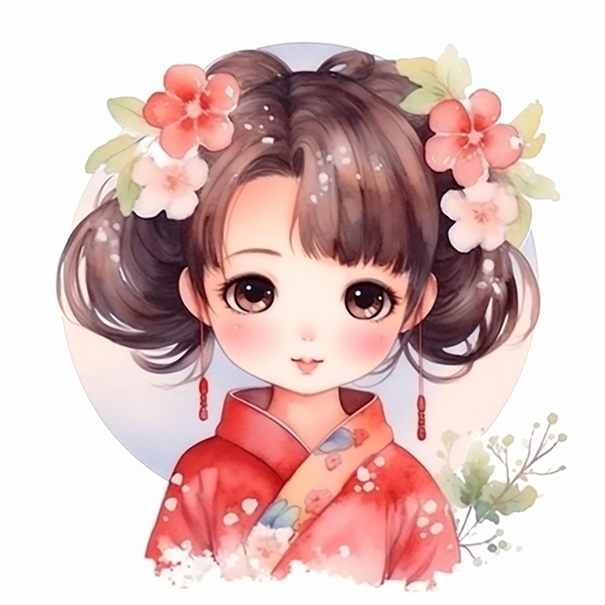 8 Premium Japanese Girl Cute Kawaii Watercolor Clipart 8 High Quality ...