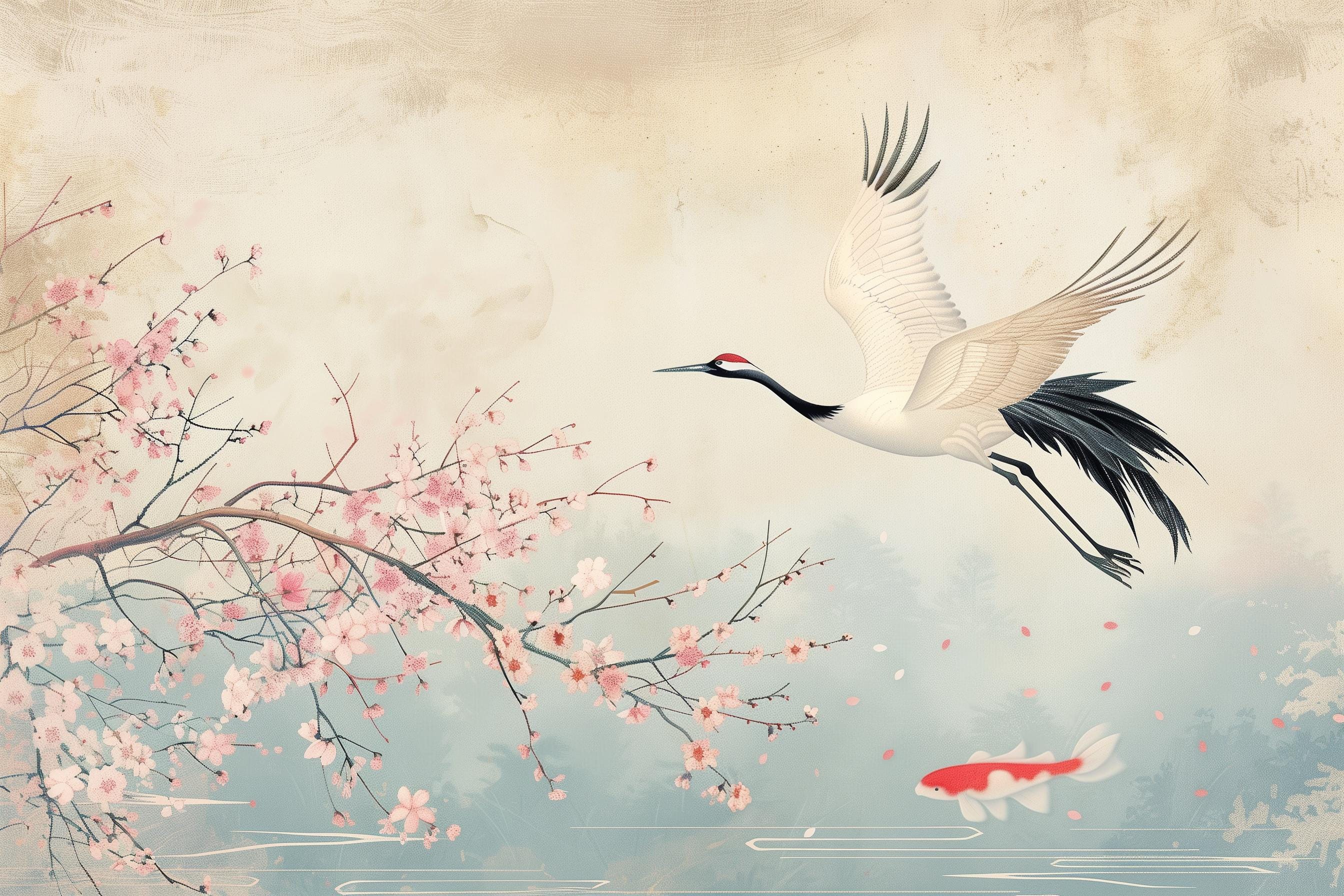 4 Traditional Japanese Crane Woodblock Print of a Majestic Crane ...