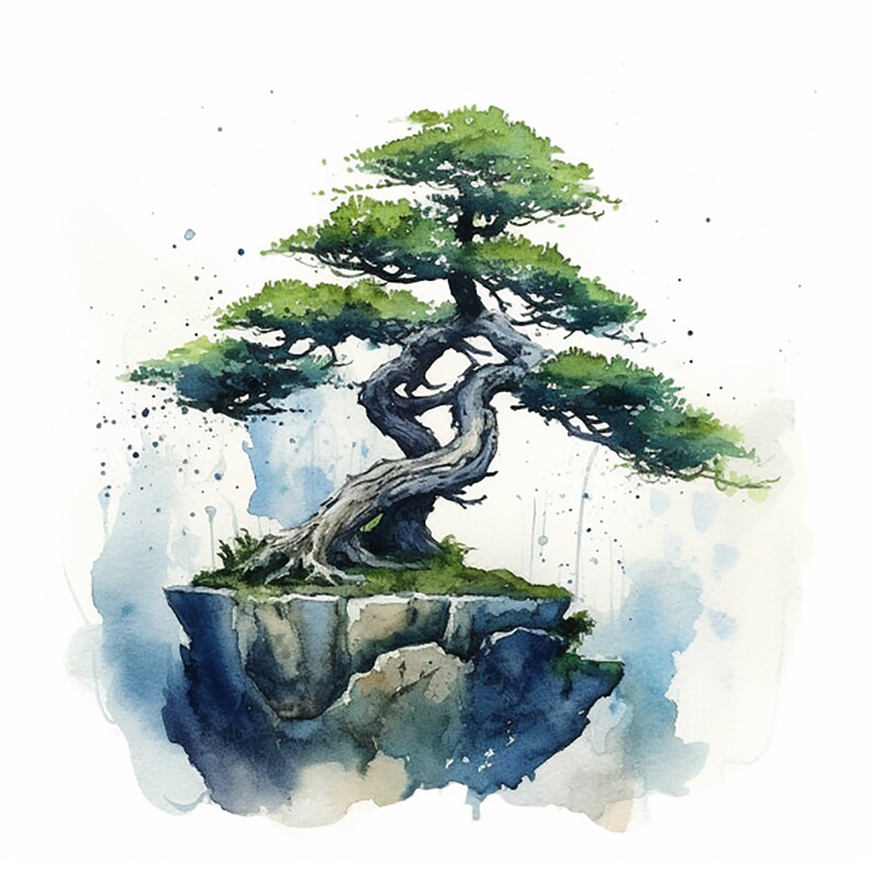 8 Japanese Bonsai Tree Watercolor Clipart - High Quality Jpgs, Digital ...