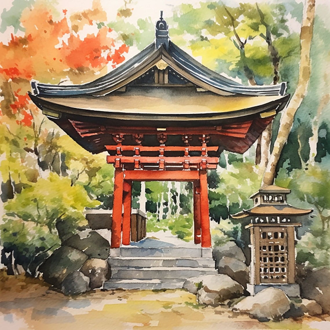 8 Japan Shinto Shrine (traditional Japanese Shrine) Watercolor Clipart ...
