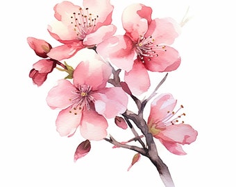 10 Japanese Cherry Blossom Tree Watercolor Clipart sakura 10 High ...