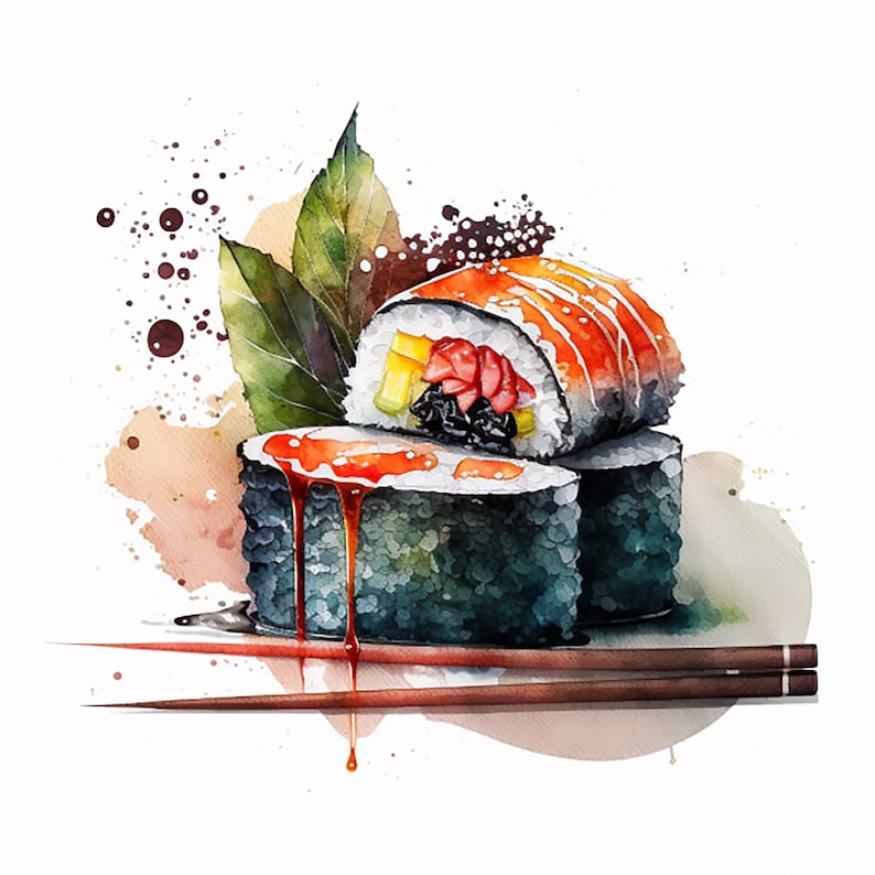 10 Japanese Sushi Watercolor Clipart - 10 High Quality Jpgs, Digital ...