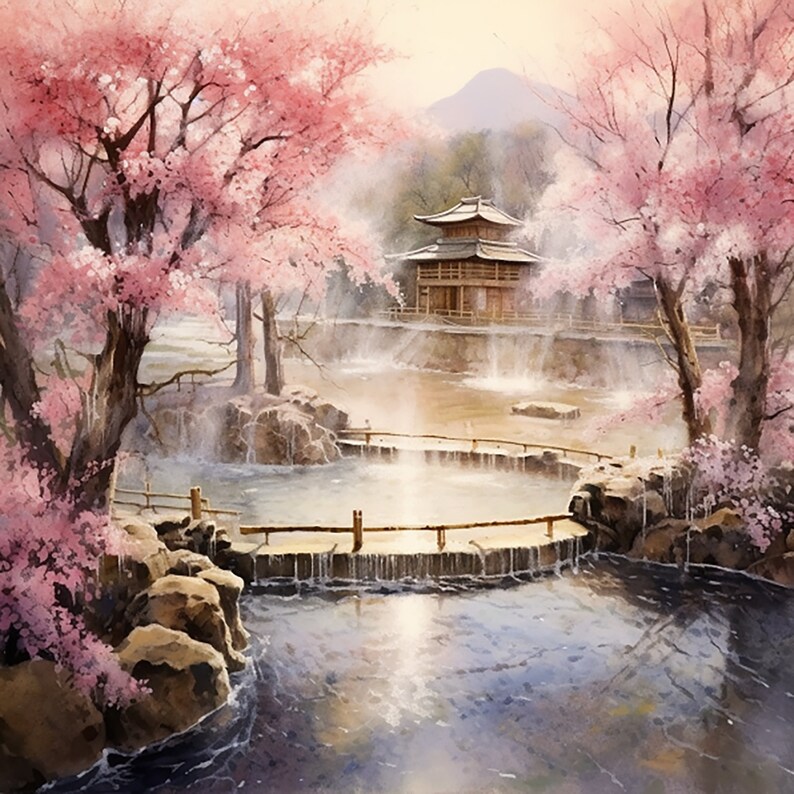 8 Japan Hot Spring Onsen Watercolor Clipart Sakura - High Quality Jpgs ...